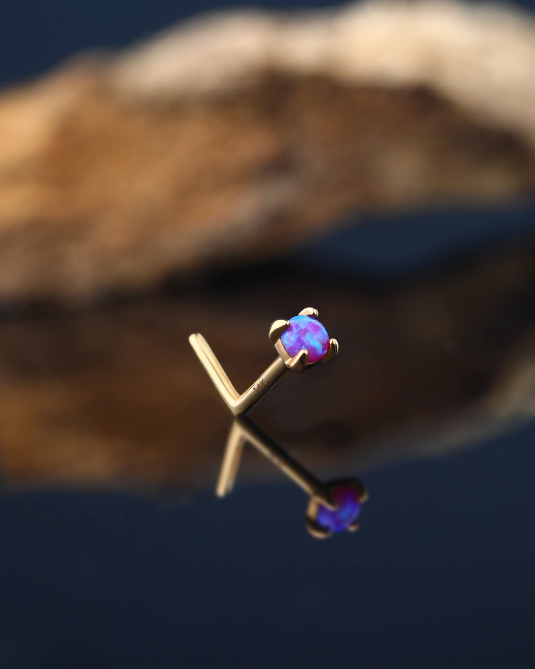 Jewseen 14K Solid Gold Opal Nose Studs 20G Nose Rings L-Shaped Studs Nostrial Piercing Jewelry Nose Bone Studs Nose Piercing Jewelry for Women and Men