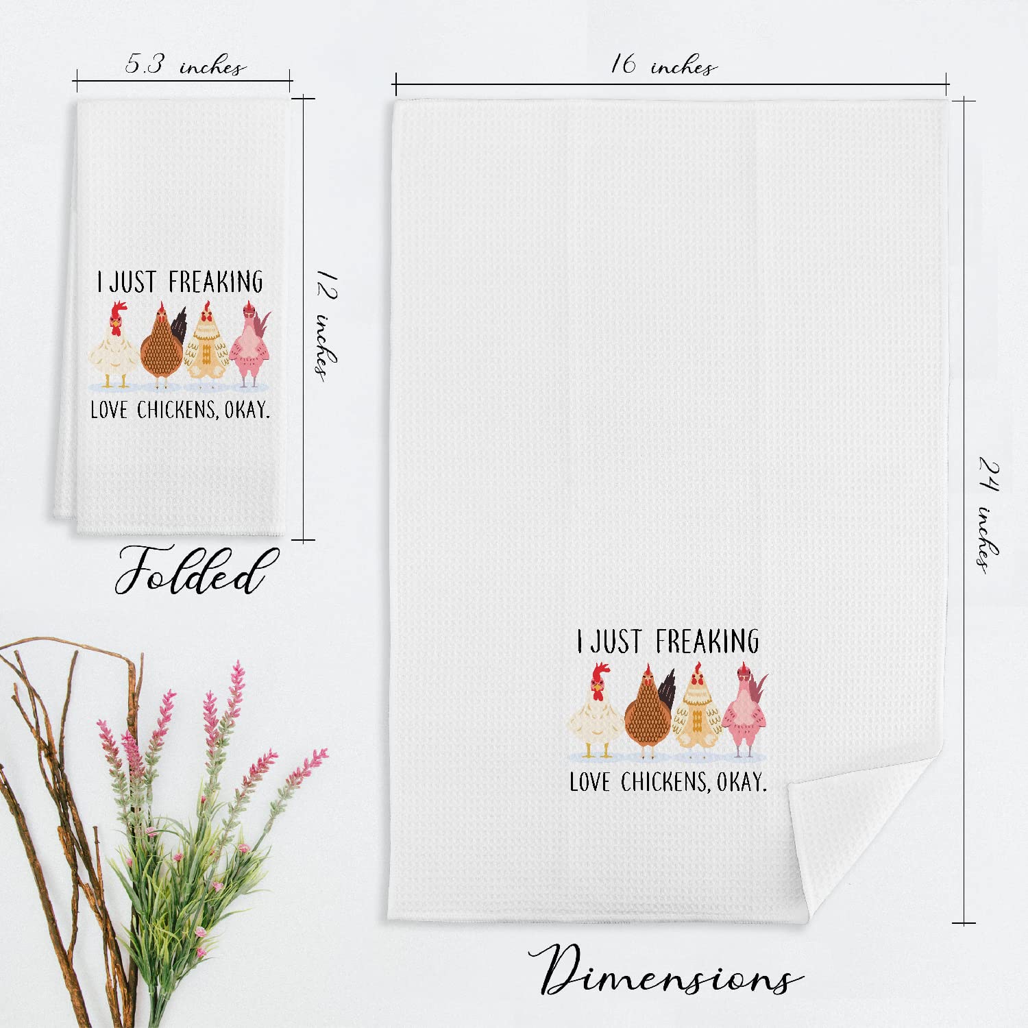 I Just Freaking Love Chickens Kitchen Towels & Tea Towels,Dish Cloth Flour Sack Hand Towel for Farmhouse Kitchen Decor,24 X 16 Inches Cotton Modern Dish Towels Dishcloths,Chicken Lovers Farm Girl Gift