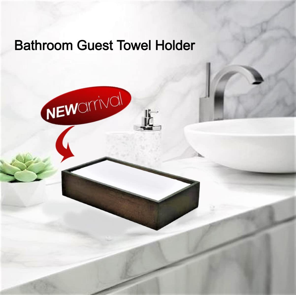Kitchen Noble Bamboo Guest Towel Holder In Dark Walnut (9.75''x 5.50''x 2'') β Bathroom Napkin Tray β Organizer Box - For Desk, Bathroom, Dining Table, Kitchen Counter & Drawers (KN082522)