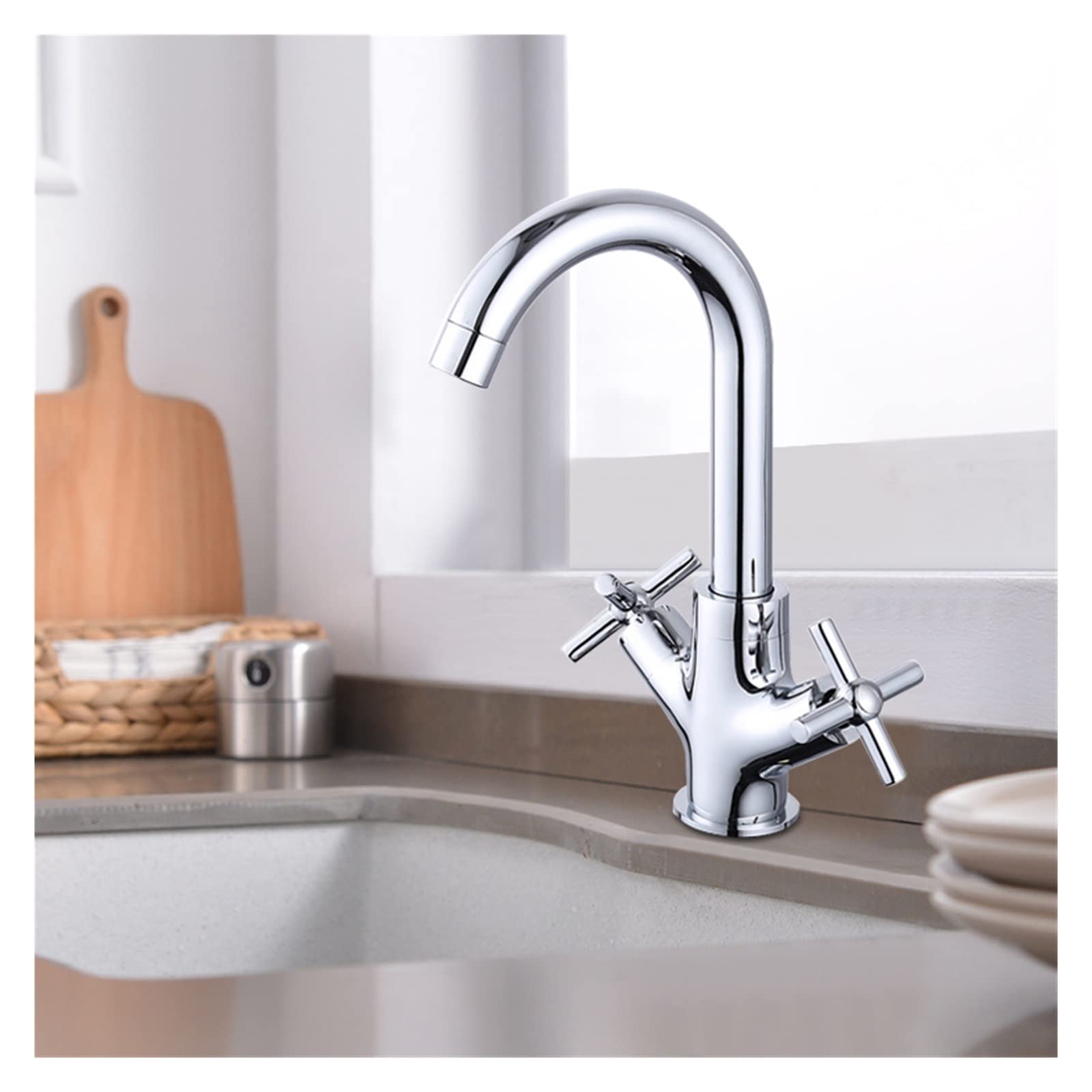 MUOBSBJRX Kitchen revolving Sink Faucet Bathroom Basin Single Hole Double Handle Deck Mounted Faucet Bathtub Cold and hot Water Mixing