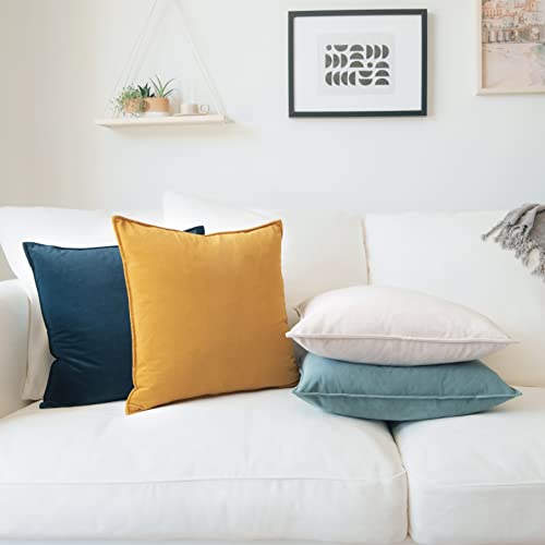 MONDAY MOOSE Decorative Throw Pillow Covers Cushion Cases, Set of 4 Soft Stonewashed Velvet Modern Designs, Mix and Match for Home Decor, Pillow Inserts Not Included (18x18 inch, Green/Orange)