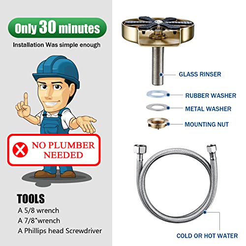 Kitchen Sink Glass Rinser,Faucet Glass Rinser for Kitchen Sinks,stainless steel Bottle Washer,Bar Glass Rinser,Kitchen Sink Accessories,Cup Rinser Bottle Washer (Brushed Gold)