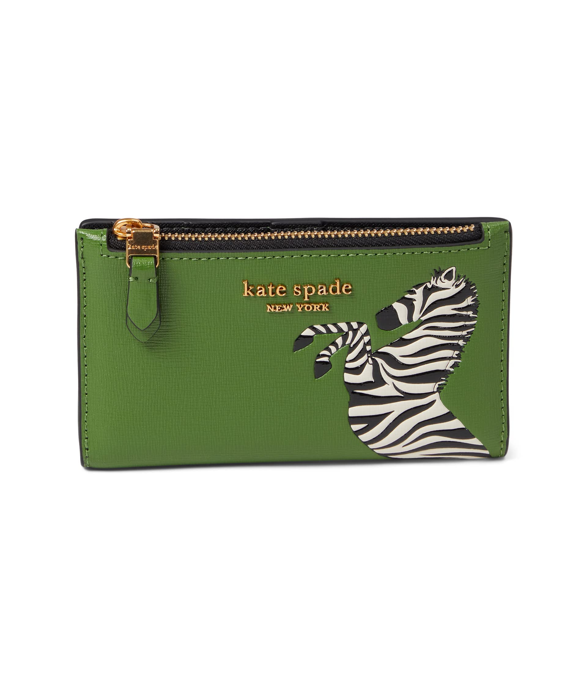 kate spade new york Ziggy Zebra Embellished Small Slim Bifold Bitter Greens One Size