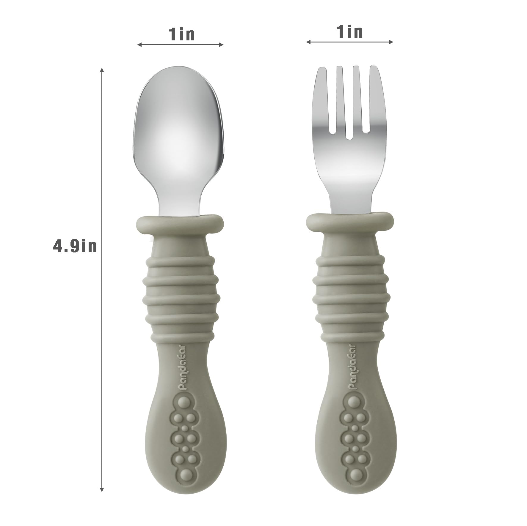PandaEar 6 Pack Toddler Fork and Spoon Utensil Set, Baby Silicone Stainless Steel Silverware Spoon Fork for Babies Kids, BPA Free (Walnut&Linen&Brown)
