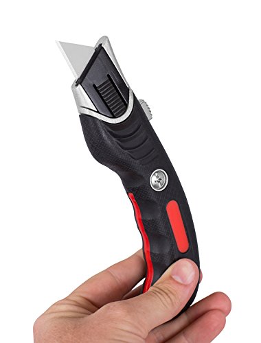 Internet's Best Ergonomic Utility Knife - Set of 2 - Retractable Razor Knife Set - Box Cutter Locking Razor Knife - Storage Pouch Extra Blade Refills - Quick Blade Change - Black