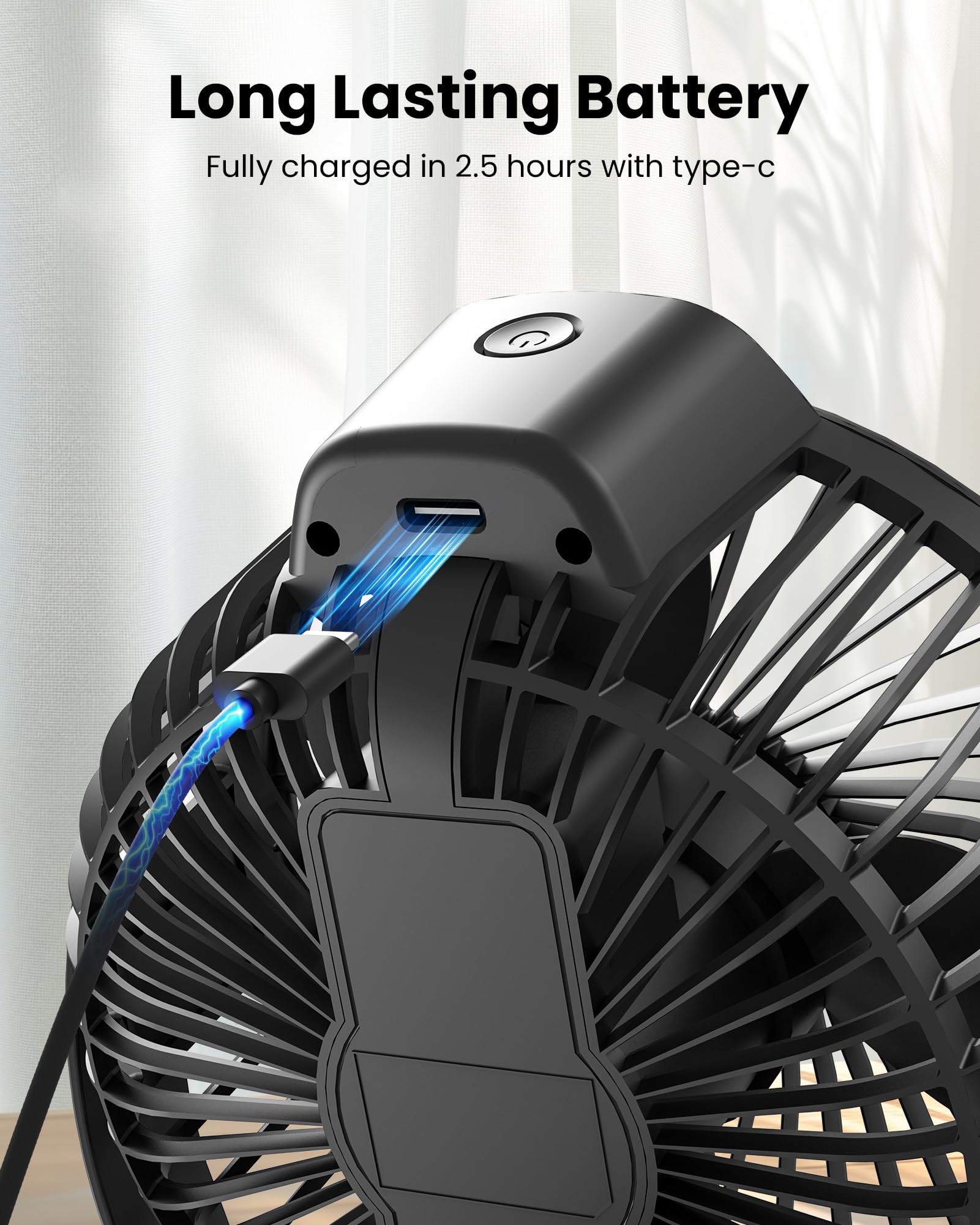 Koonie Portable Clip On Fan, Small USB Fan Battery Operated, 3 Speed Rechargeable Mini Fan With LED Display, 360° Rotate Personal Cooling Desk Fan for Stroller Travel Camping Golf Gym