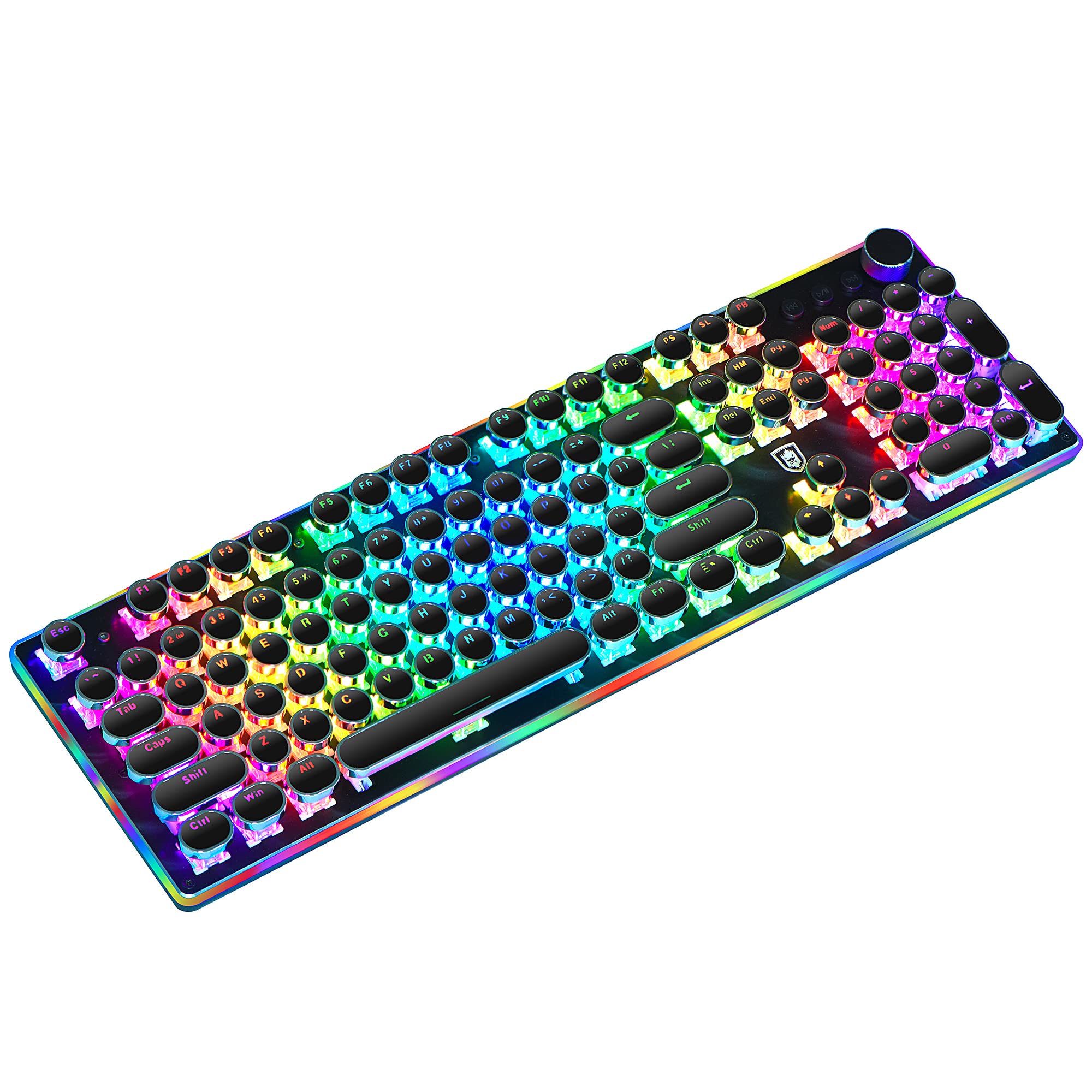 KOLMAX HUNTER Typewriter Style Mechanical Gaming Keyboard,RGB Backlit Wired Gaming Keyboard with Blue Switch Retro Steampunk Round 104 Anti-ghosting Retro Round Keycaps for Windows/Mac/PC
