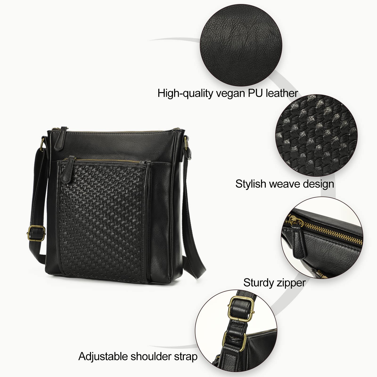 KL928 Crossbody Bag Purses for Women, Medium Handbags Shoulder Bag with Adjustable Strap, PU Leather Women's Shoulder Bag (Black)