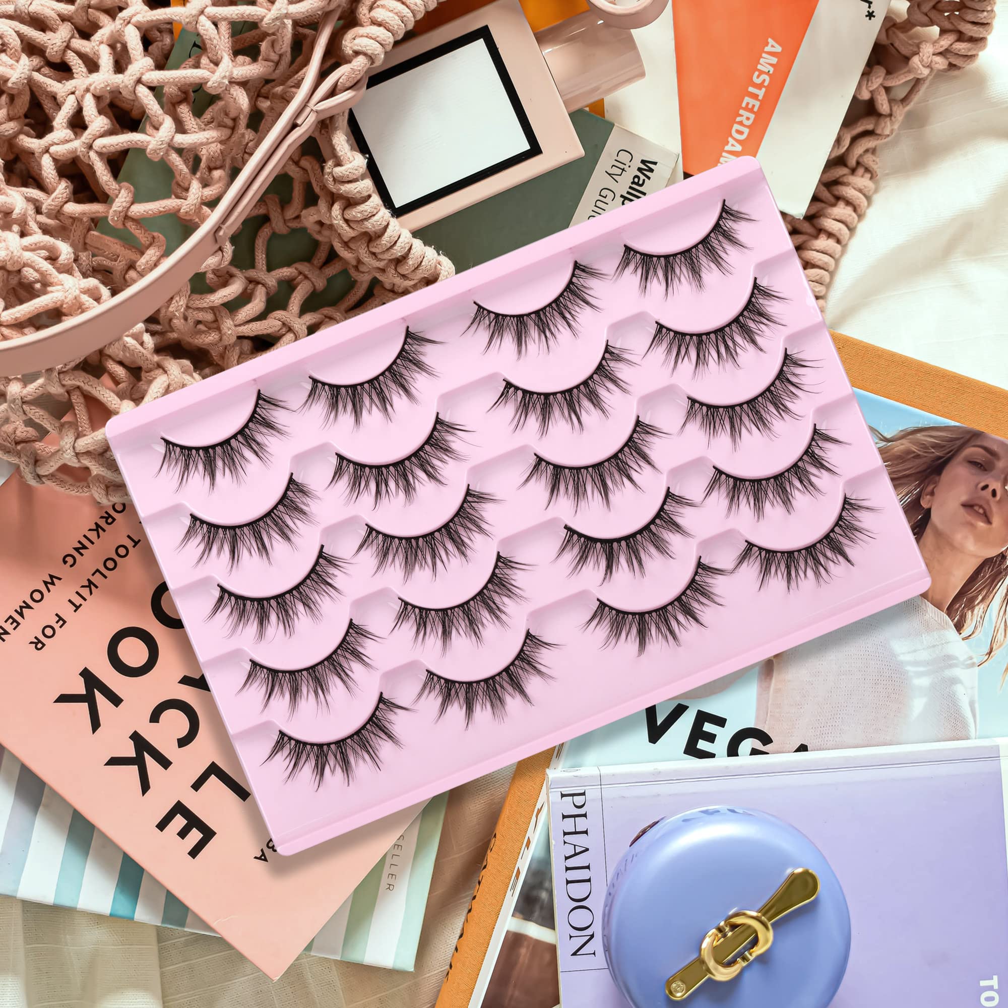 Manga Lashes Clusters Natural Eyelashes Wispy Faux Mink Lashes Fluffy Strip Lashes False Eyelashes Pack That Look Like Cluster Lashes Extensions by Lanflower