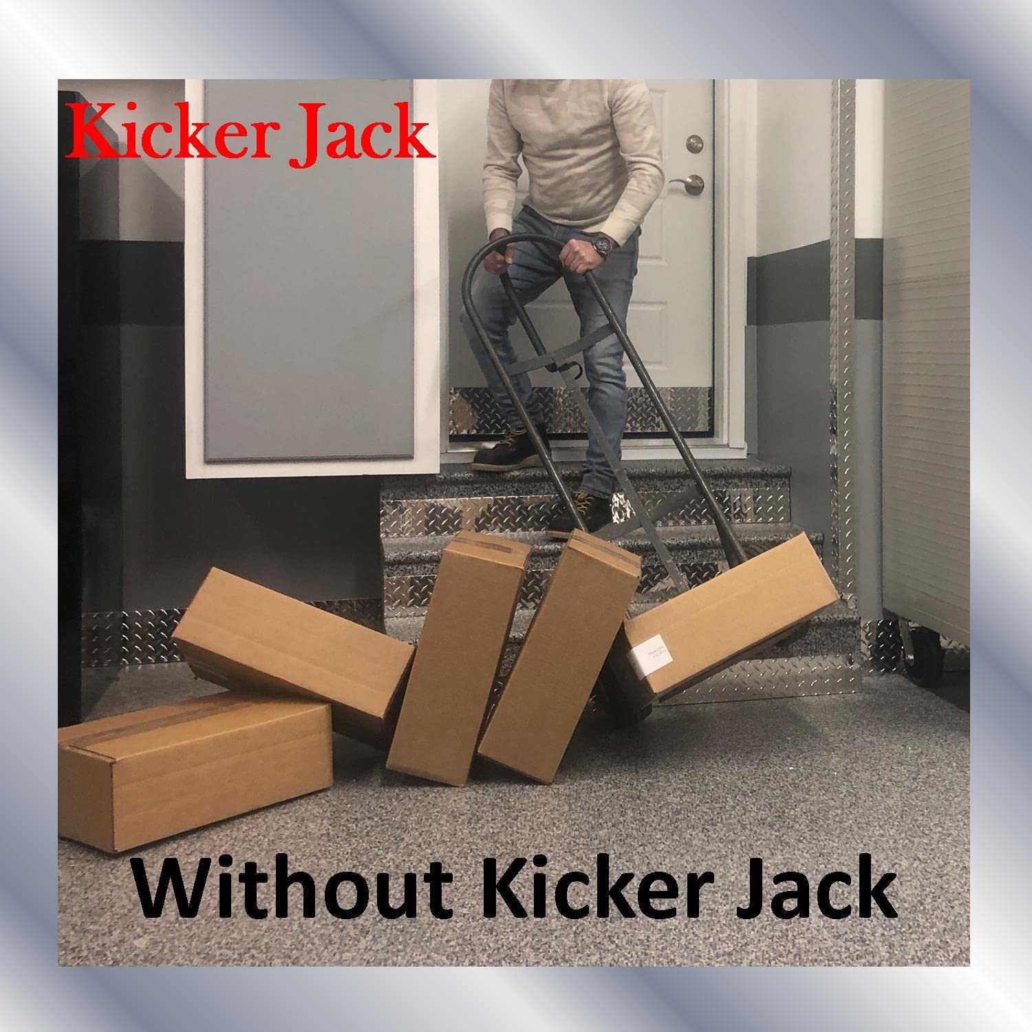 Keyfit Tools Kicker Jack Hand Truck Two Wheeler Dolly No Tip Bracket Secures The Front End of Over Sized Boxes That Tip Off The 2 Wheeled Dolly Hand Cart Compatible with All Brands Curbs No Problem