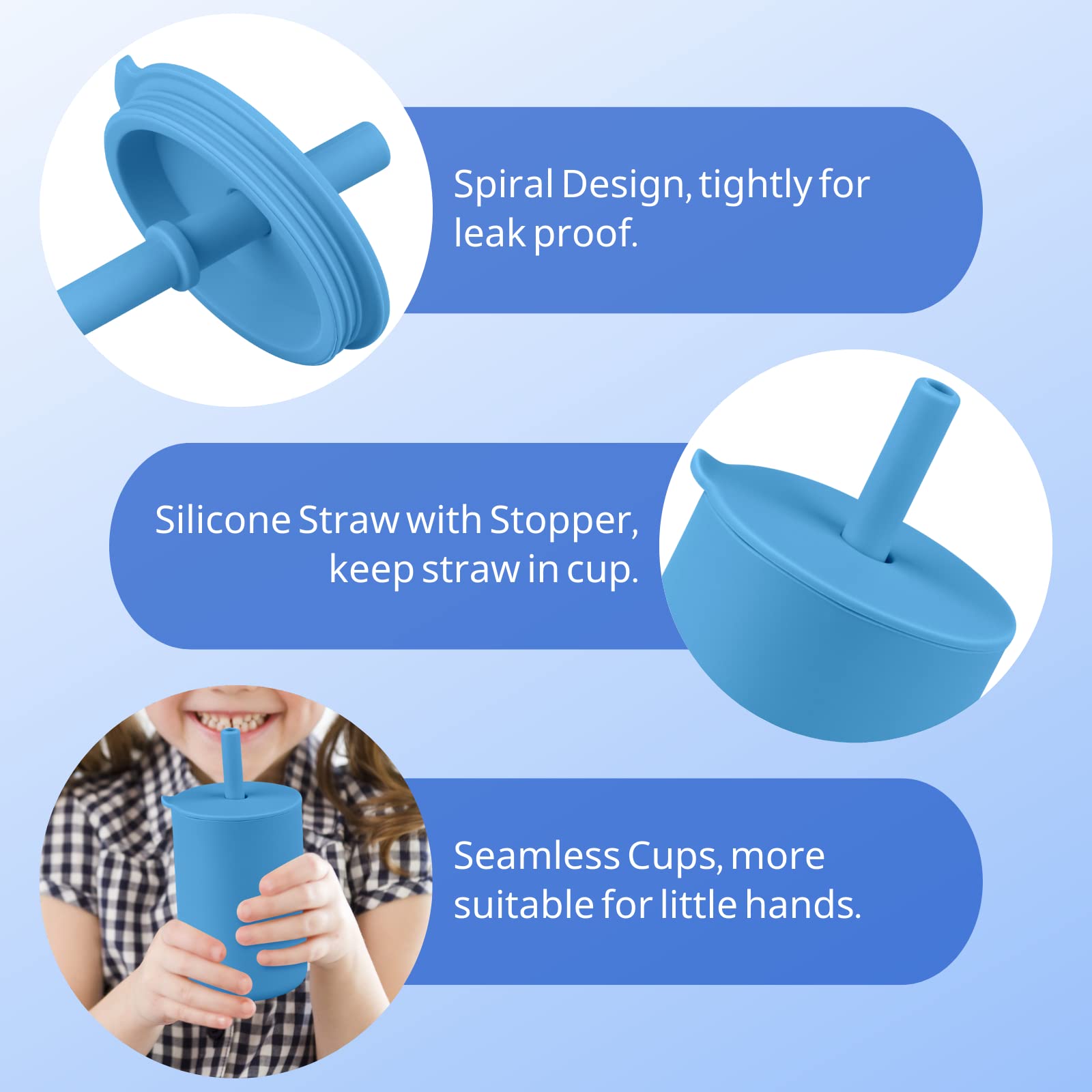 Kalovin Baby Sippy Cup, 3 Pack Silicone Trainer Cup Toddler Training Straw Cup for Boys and Girls, Unbreakable, Spill Proof Sippy Cup for Toddlers, 6 oz