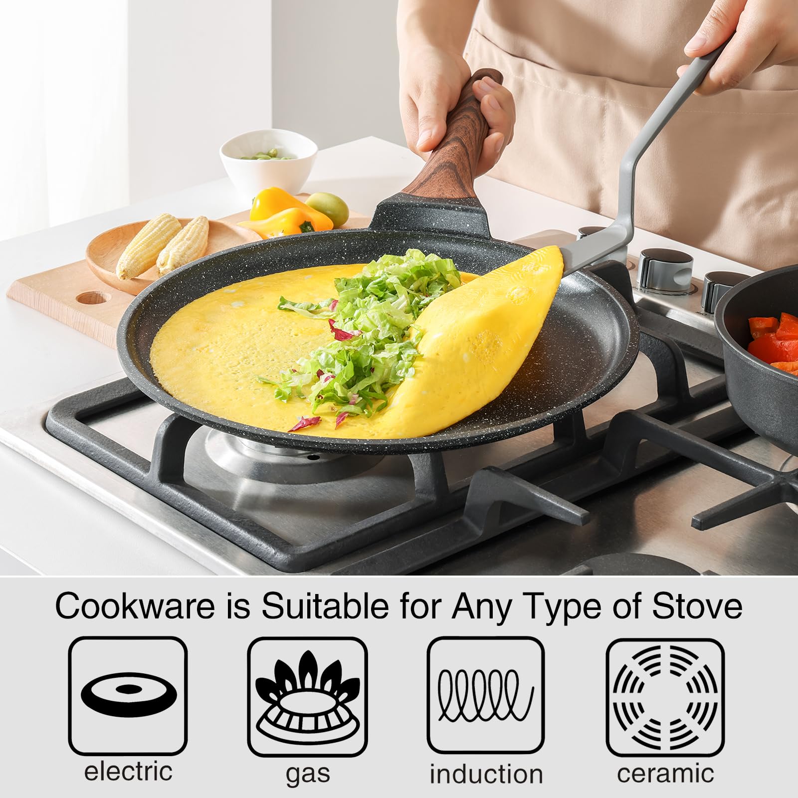 Kordisen Crepe Pan Nonstick, 10 Inch Dosa Pan with Spreader, Granite Coating Comales Para Tortillas Pancake Pan, Flat Pan for Stove Top, Induction Compatible, PFOA Free