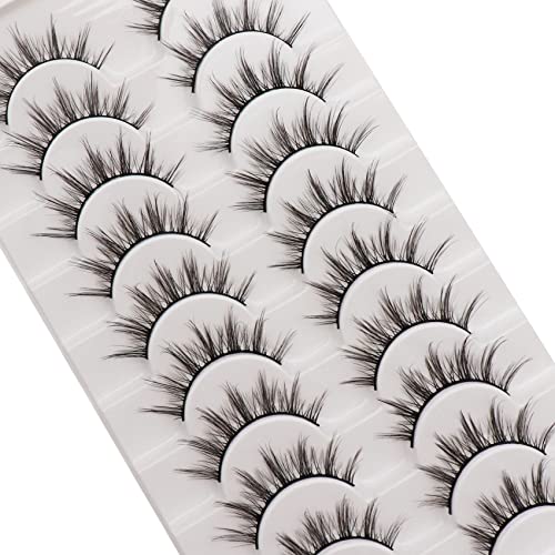 Manga Lashes, False Eyelashes 10 Pairs Natural Anime Lashes with Clear Band Wispy Soft Cosplay Lashes Look Like Lash Clusters Individual Lashes (MM Eyes)