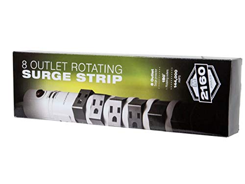 Monoprice 8 Outlet Rotating Surge Strip - UL Rated 2,160 Joules with Grounded and Protected Light Indicator, Gray
