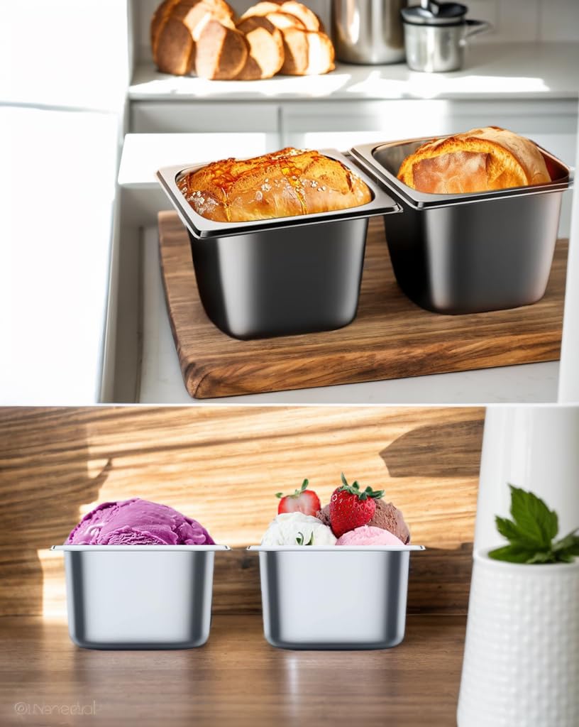 QWAQi 5 Pack Stainless Steel Hotel Pans,1/6 Size,6"" Deep Steam Table Pan,Commercial Food Storage Containers Stackable Metal Steamer Pan for Hotel Restaurant Buffet Party (1/6 Size x 6" Deep)