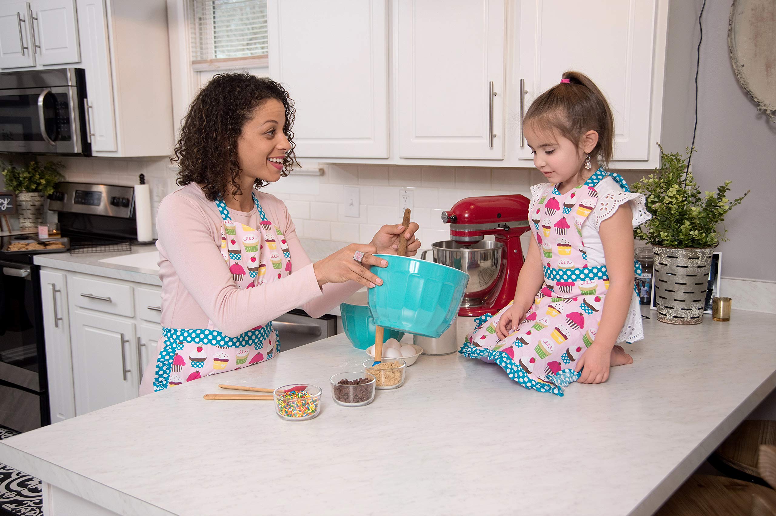 KAF Home Adult's Hostess Extra Long Ties β Adjustable Bib Cupcake Apron-Machine Wash-Used in Kitchen, Gardening, Multicolor