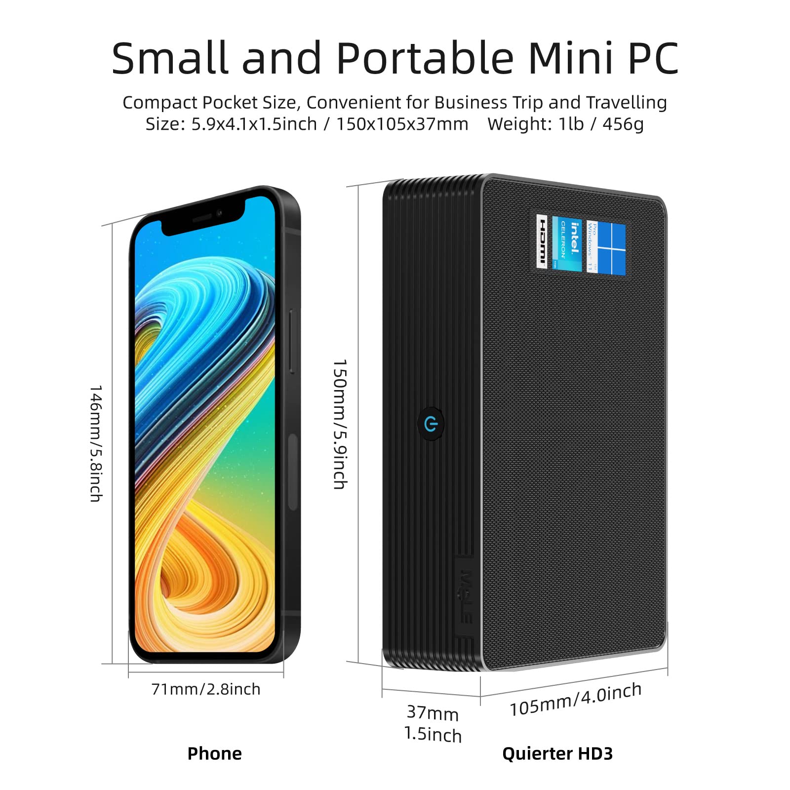 Mini PC,MeLE Quieter HD3 Fanless Mini PC Celeron N5105 16GB LPDDR4 512GB ROM Small Desktop Computer Micro Form Factor PC with WIFI 6,BT 5.2,Gigabit Ethernet,USB 3.0,Dual 4K HDMI,1x VGA for Office/Home