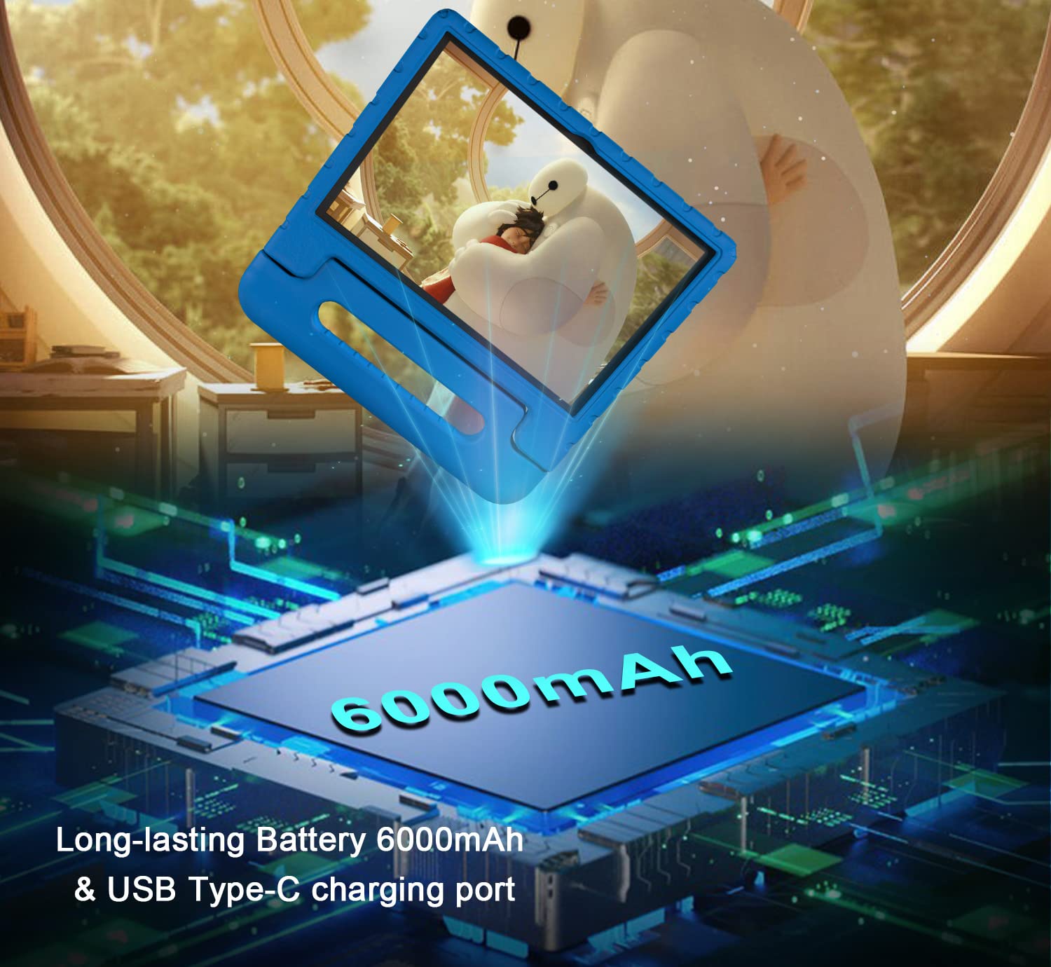 NOBKLEN 10 Inch Kids Android Tablet, Wi-Fi 6, 8000mAh Battery & Parental Control - 2024 Release with Teacher-Approved Apps, and Silicone Shockproof Case for Kids Ages 3-12