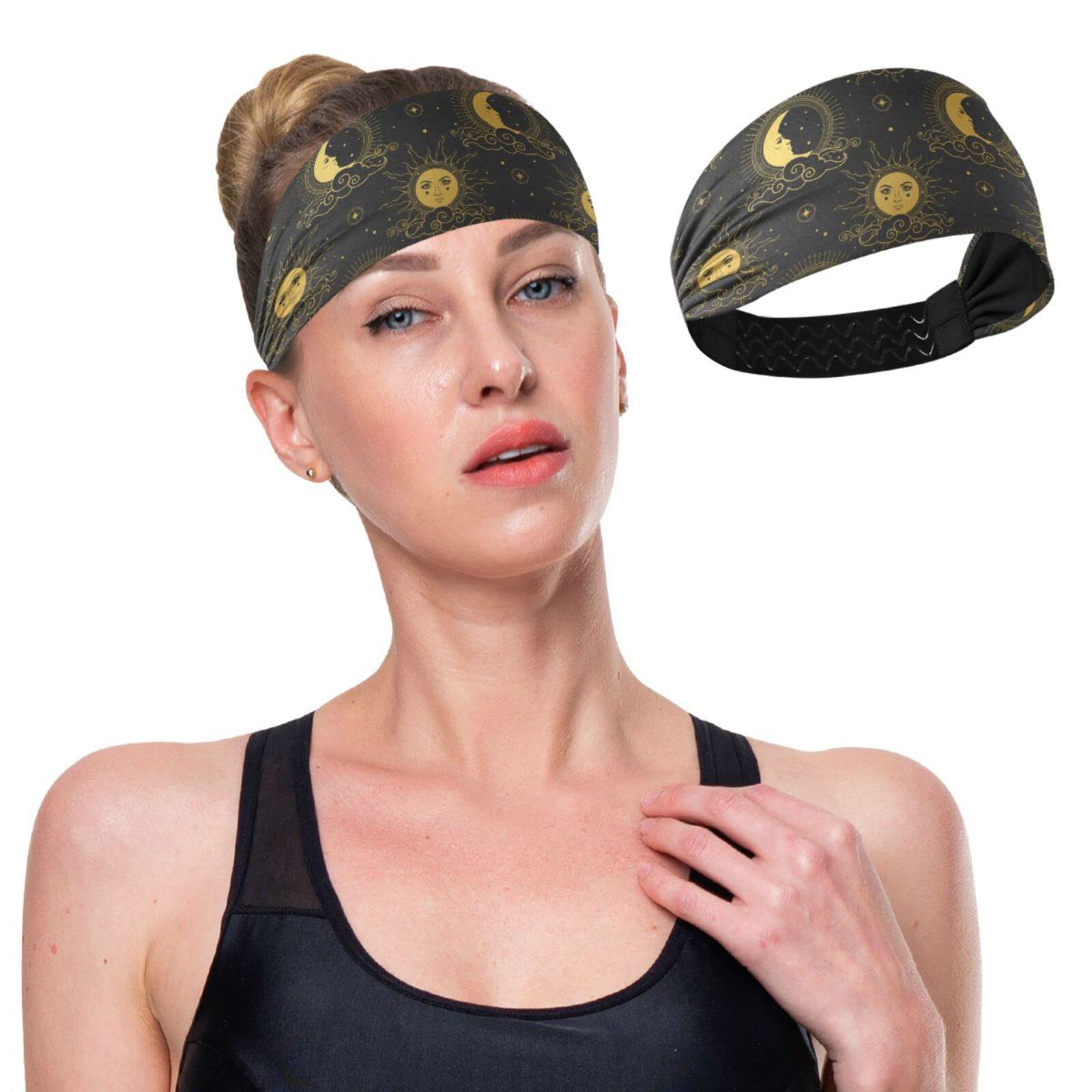 JHKKU Sun Moon Vintage Sport Sweatbands Non Slip Breathable Workout Headbands Elastic Sport Hair Bands for Women Yoga Running Outdoor Sports Travel Gym