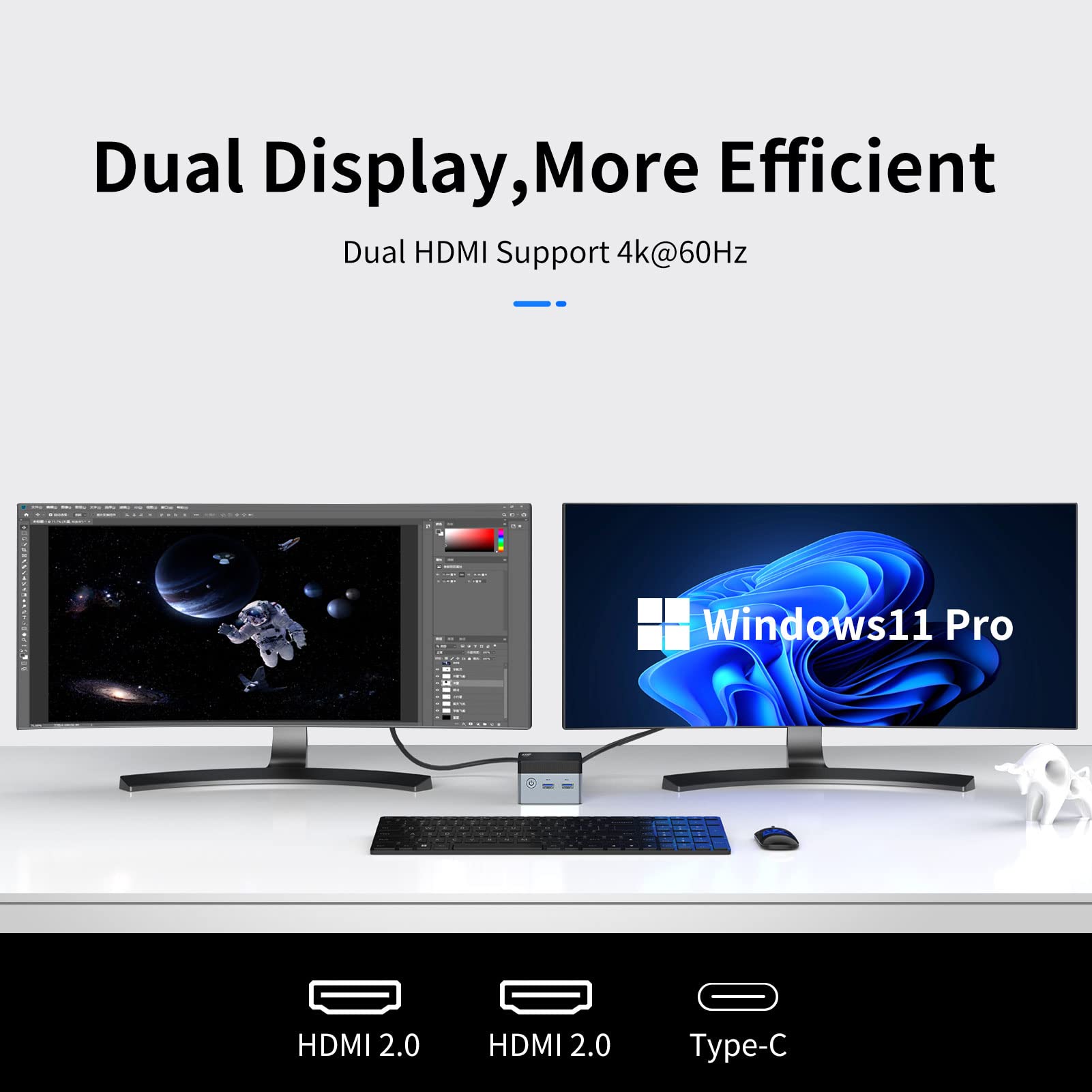 Mini PC Windows 11 Pro,8GB DDR4 RAM, 1TB SSD, Intel 11th Gen CPU N5105 Mini PC, Mini Desktop Computer Support 4K@60Hz Dual Display,WiFi 2.4G/5G,BT4.2,USB 3.0,Gigabit Ethernet&Cooling Fan