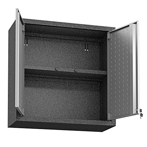 Manhattan Comfort Fortress Rolling Cabinet Garage Storage, Black/Gray & Fortress Floating Garage Storage Cabinet, Black/Grey
