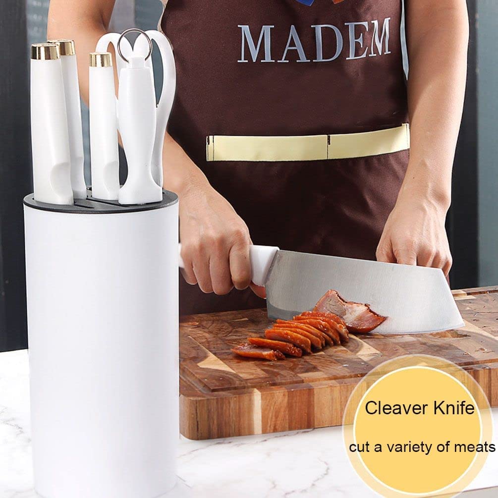 Kitchen Knife Set, Justup 7pcs Stainless Steel Knife Sets for Kitchen with Block, Ultra Sharp Home Kitchen Chef Knife Set, Paring Utility Fruit Knives Knife Set With Block White Knife Set