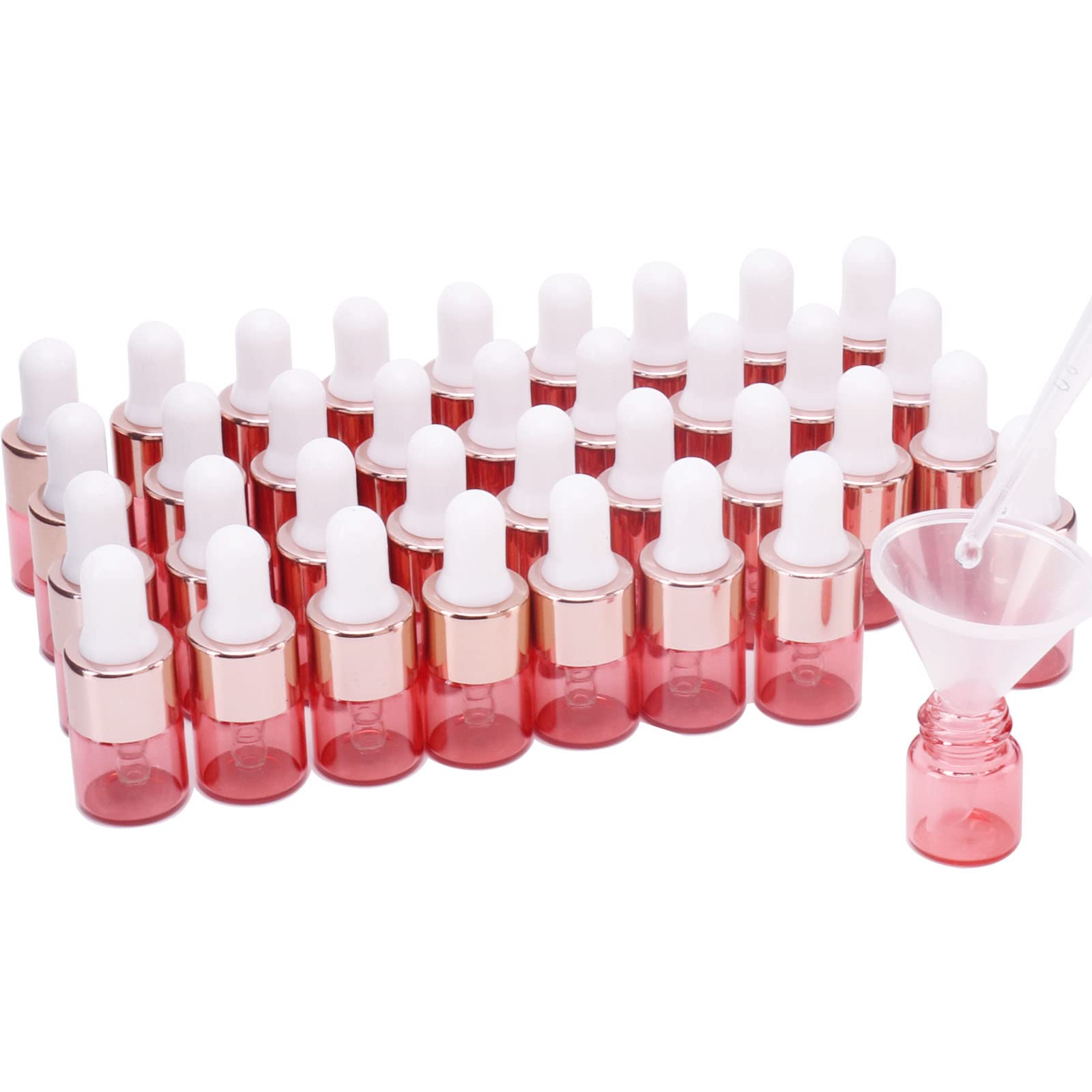 MANHOJIA 36pack,1ml pink glass dropper bottle with Eye Droppers Bottle With Rose-Gold for Essential Oils, Liquids - Leakproof Travel Bottles,empty sample perfume container