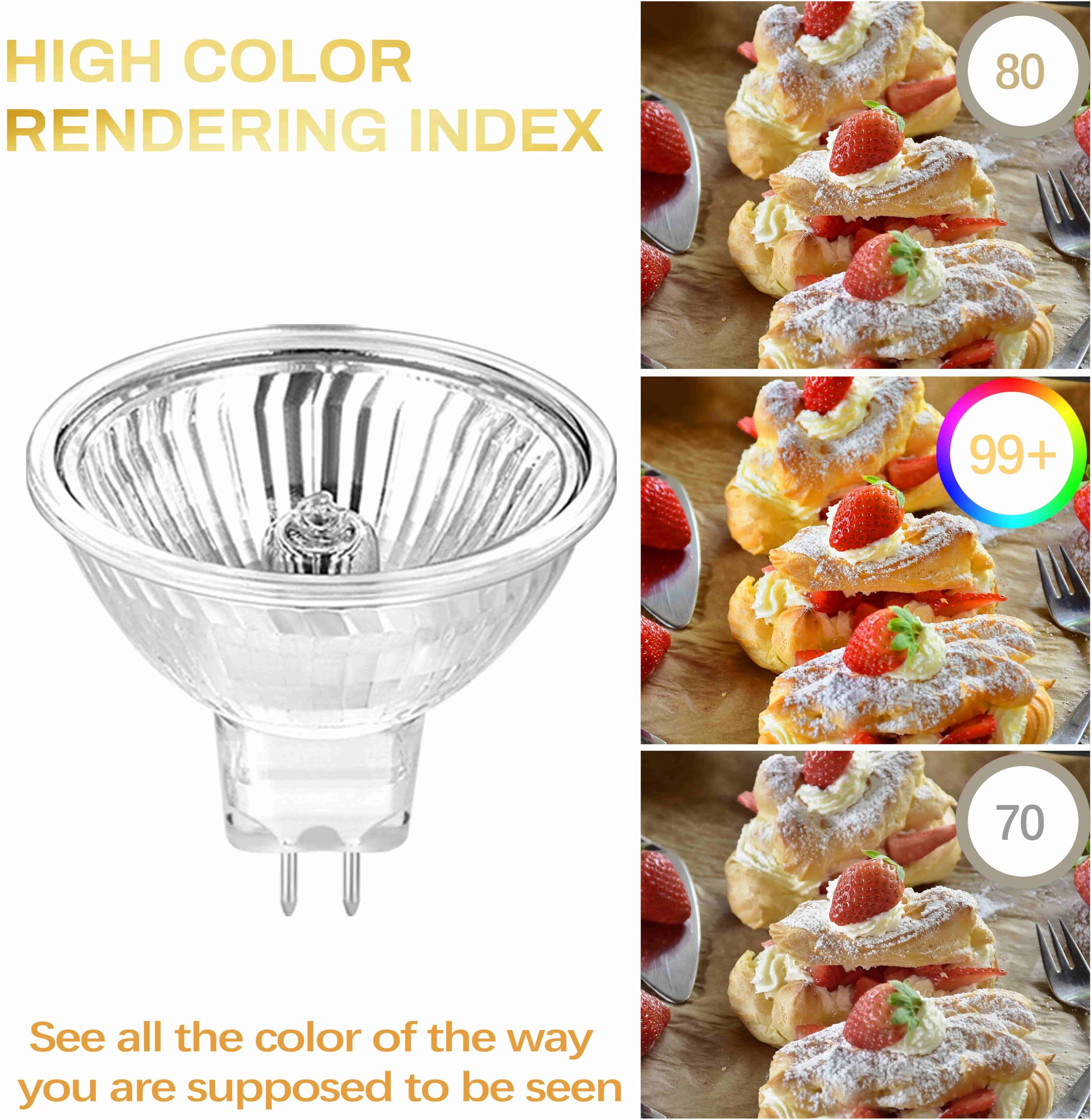 MIARALA MR16 Halogen Bulbs, MR16 Halogen Light Bulbs 50W 12V 2 Pin GU5.3 Base Dimmable, Halogen MR16 Bulbs with Clear Glass Cover, 6 Pack, Warm White, YX-MR16-GU5.3-US01