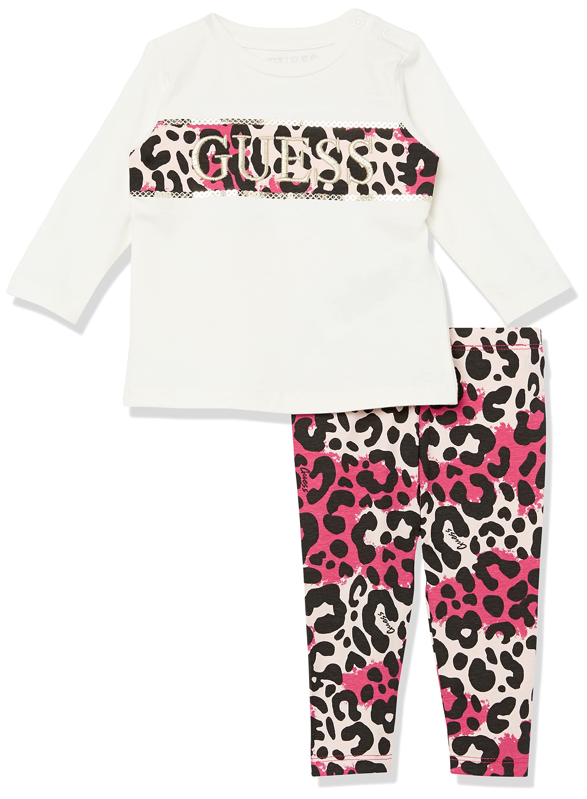 GUESS Infant Girls Organic Cotton Jersey Logo T-Shirt And Printed Legging 2 Piece Set, Salt White, 6/9M