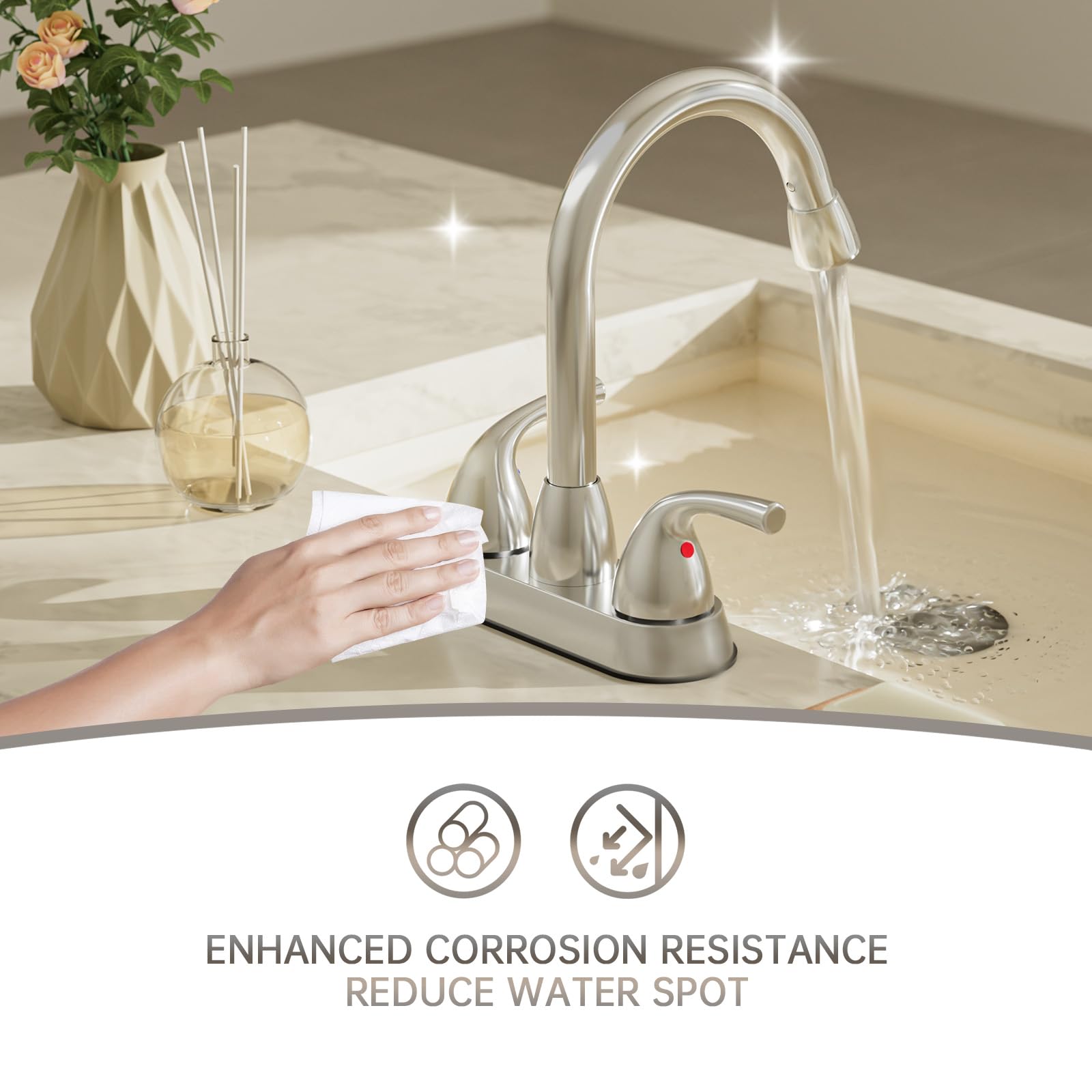 Phiestina Pull Down Sprayer Chrome 4 Inch Bathroom Faucet,3 Hole Centerset Pull Out Bathroom Sink Faucet,with 360 Swivel Spout,Metal Pop-Up Drain and Water Supply Lines,BF04007-B11-C