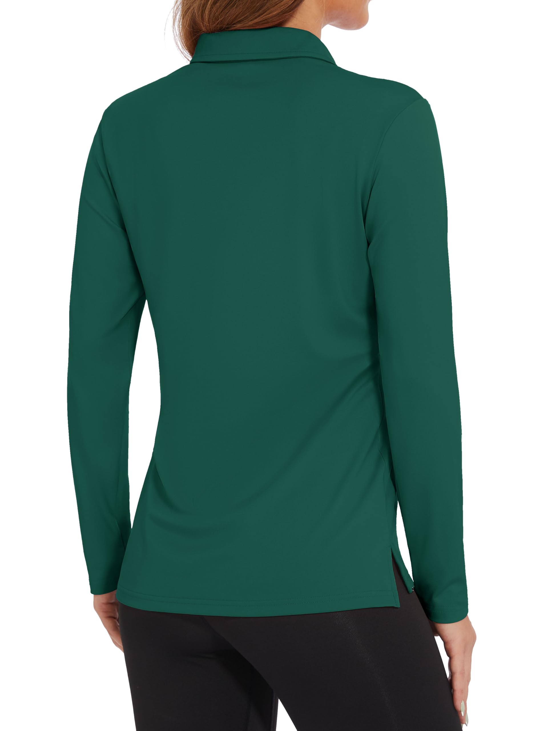 MAGCOMSEN Women's Swim Shirt Long Sleeve Polo Tees Shirts UPF 50+ UV Protection Athletic Shirts V-Neck Golf Polo Emerald Green,M