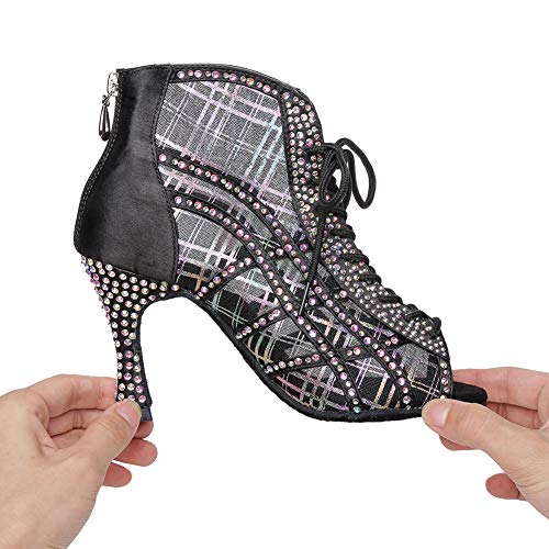 HROYL Women's Ballroom Latin Salsa Dance Shoes Lace-up Open-toe Dance Boots,YCL434-Black-7.5,US8.5