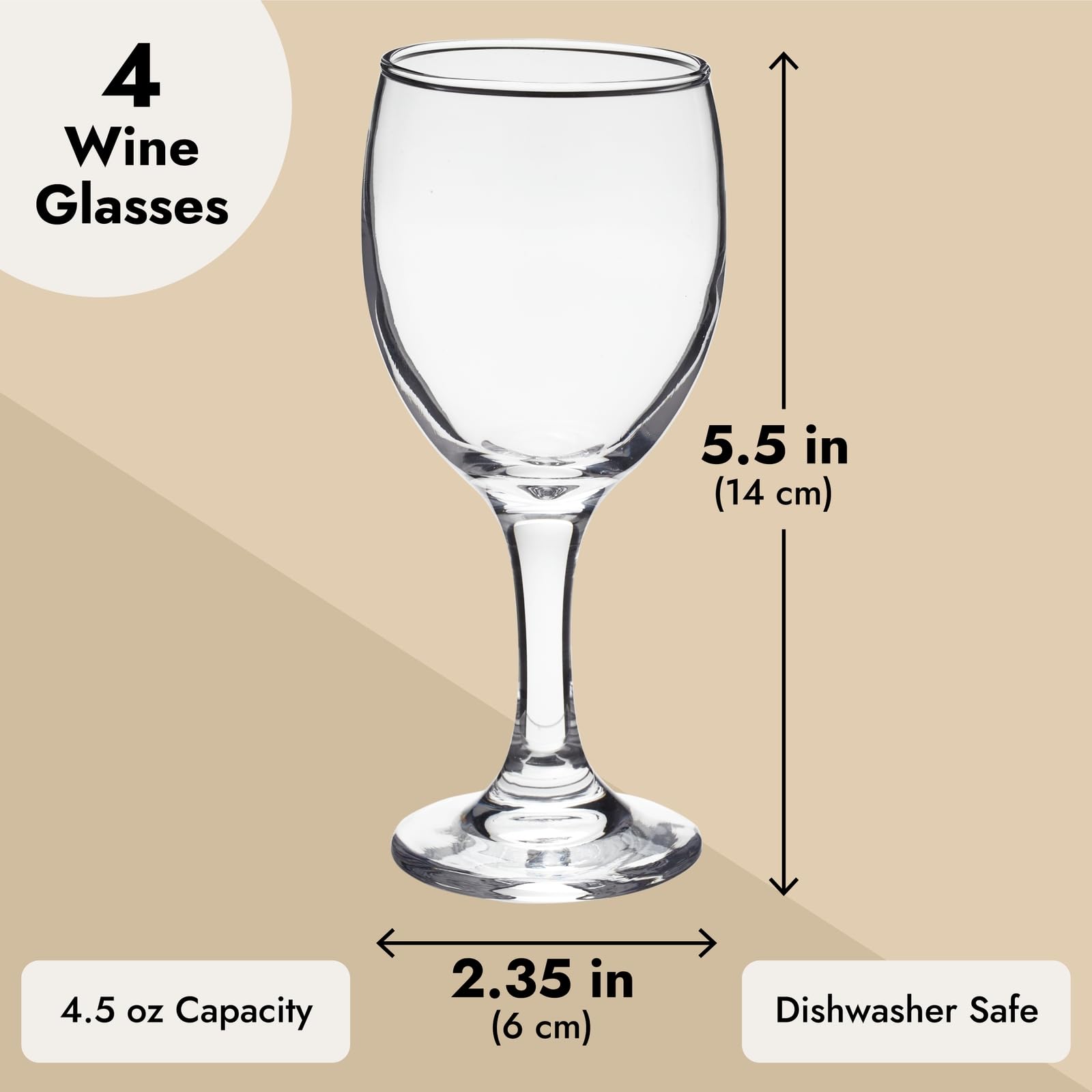Juvale Stemmed Wine Glasses, Set of 4 for Housewarming Gift, Anniversary, Wedding (4.5 oz)
