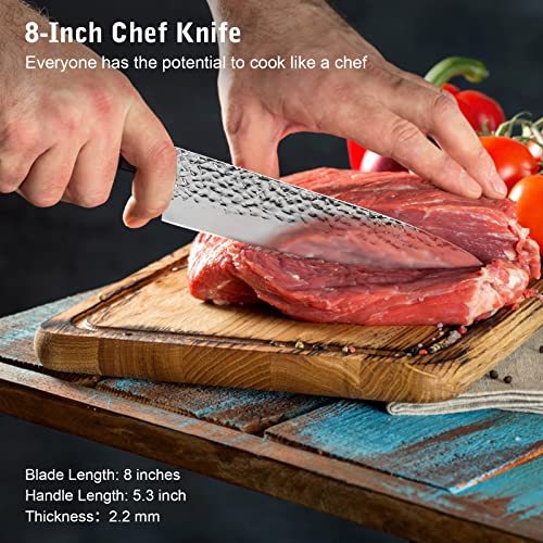 Kitchen Knife, Chef Knife Set - 8 Inch Chef Knife & 8 Inch Bread Knife & 5 Inch Paring Knife, German Stainless Steel Sharp Cooking Knife, Ergonomic Wooden Handle Knives Sets with Gift Box