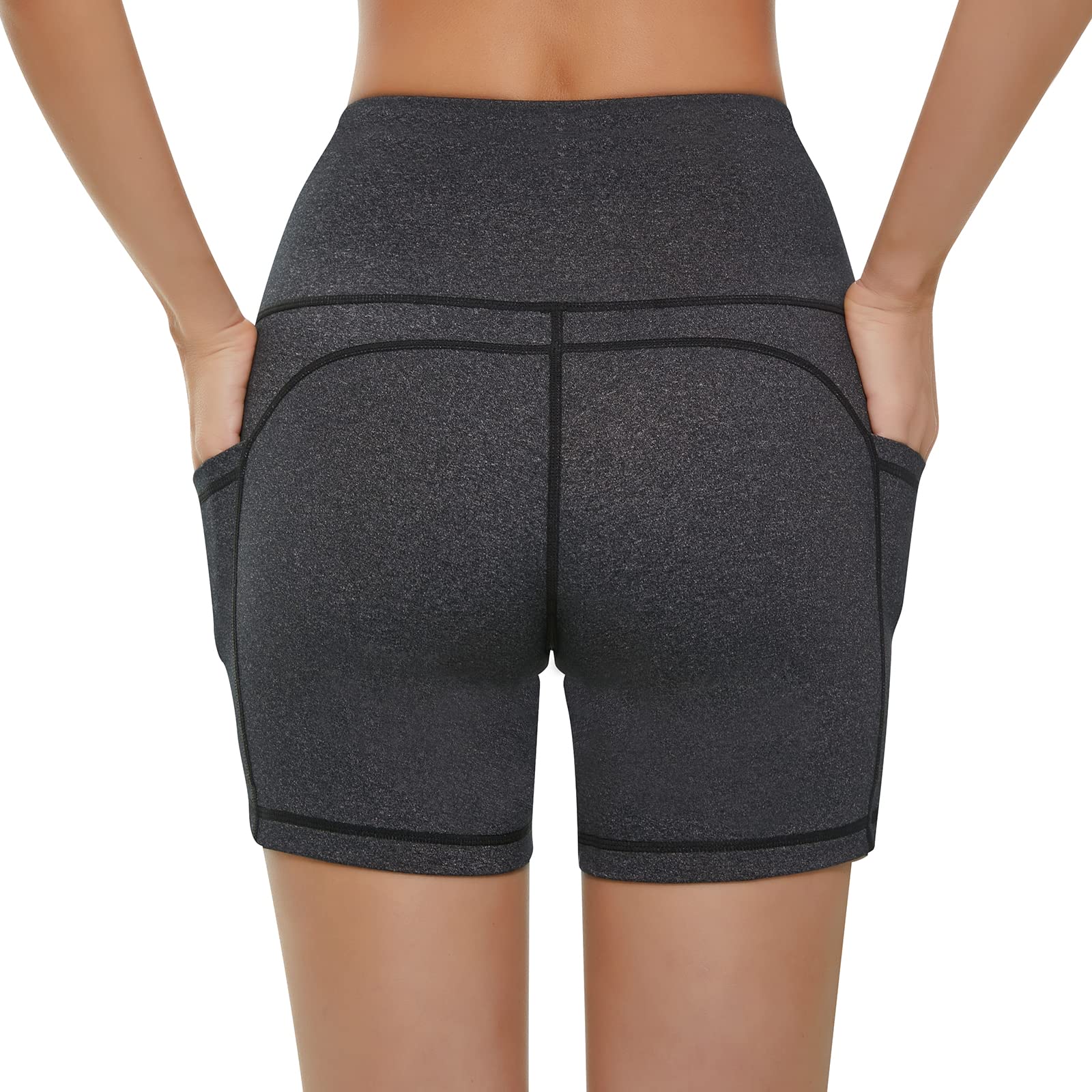 KKB Women's 8''/5'' High Waist Active Wear Shorts Yoga Leggings, Tummy Control Workout Shorts Side Pockets Running Pants (Medium, 8"-Charcoal)