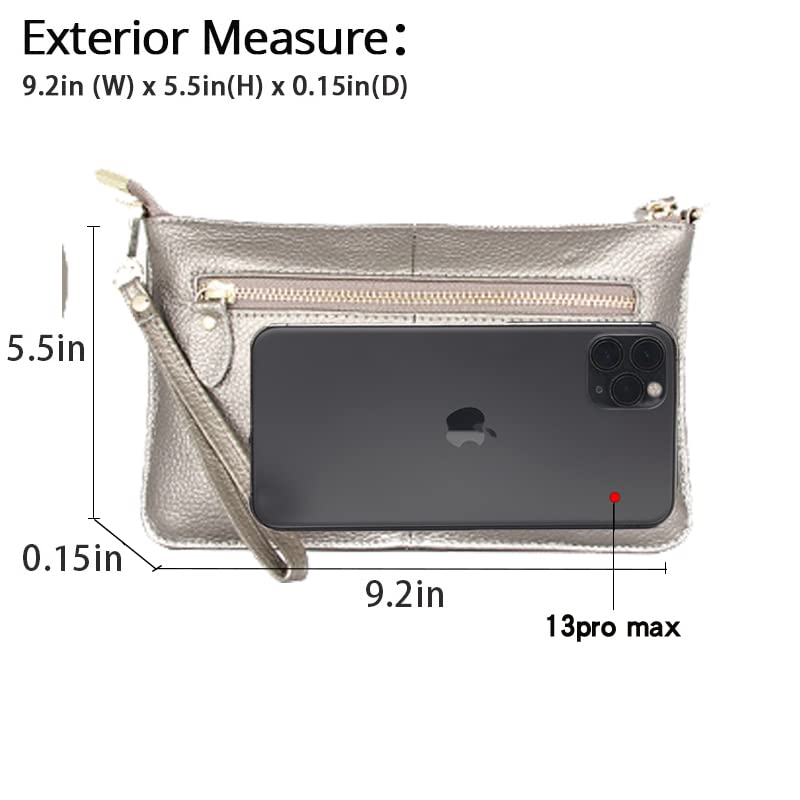 Lecxci Leather Crossbody Purses Clutch Phone Wallets with Card Slots for Women (Coffee Silver)