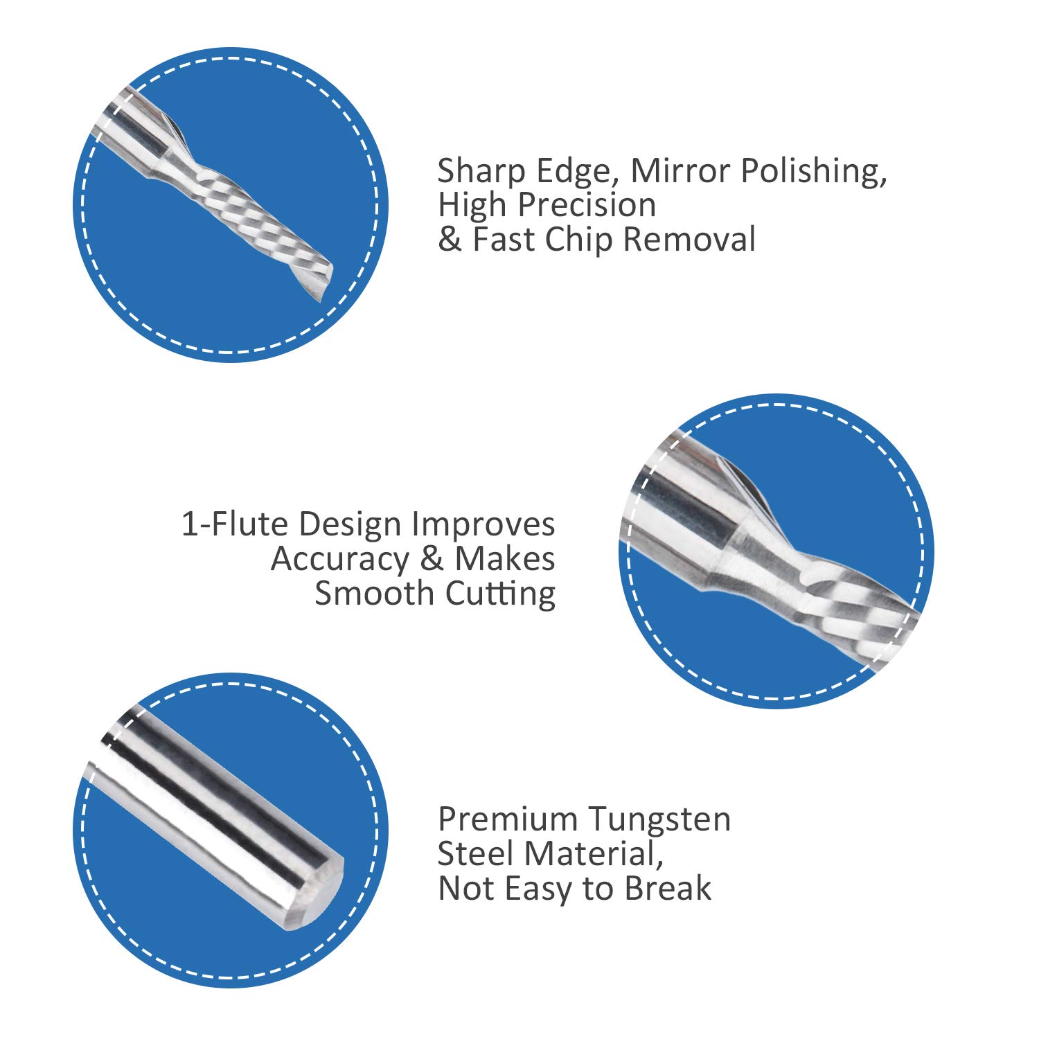 HQMaster CNC Router Bits, 10 Pack 1/8β Shank Spiral Upcut Router Bit 1 Flute End Mill Set Milling Cutter 2mm Cutting Single Flute Tungsten Steel Engraving Tool 8mm CEL, 38.5mm OAL for MDF Acrylic PVC