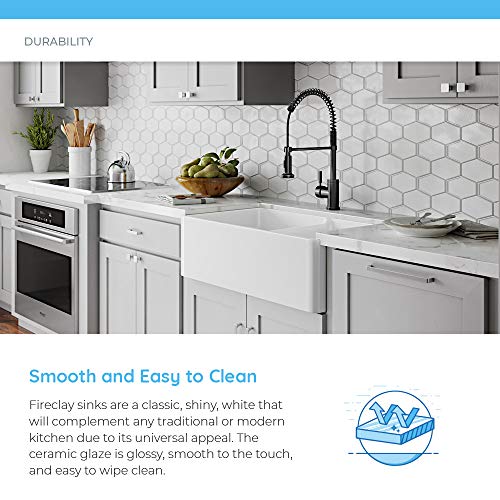 MR Direct 415 Fireclay Farmhouse Kitchen Sink, 30 in Single Bowl, White