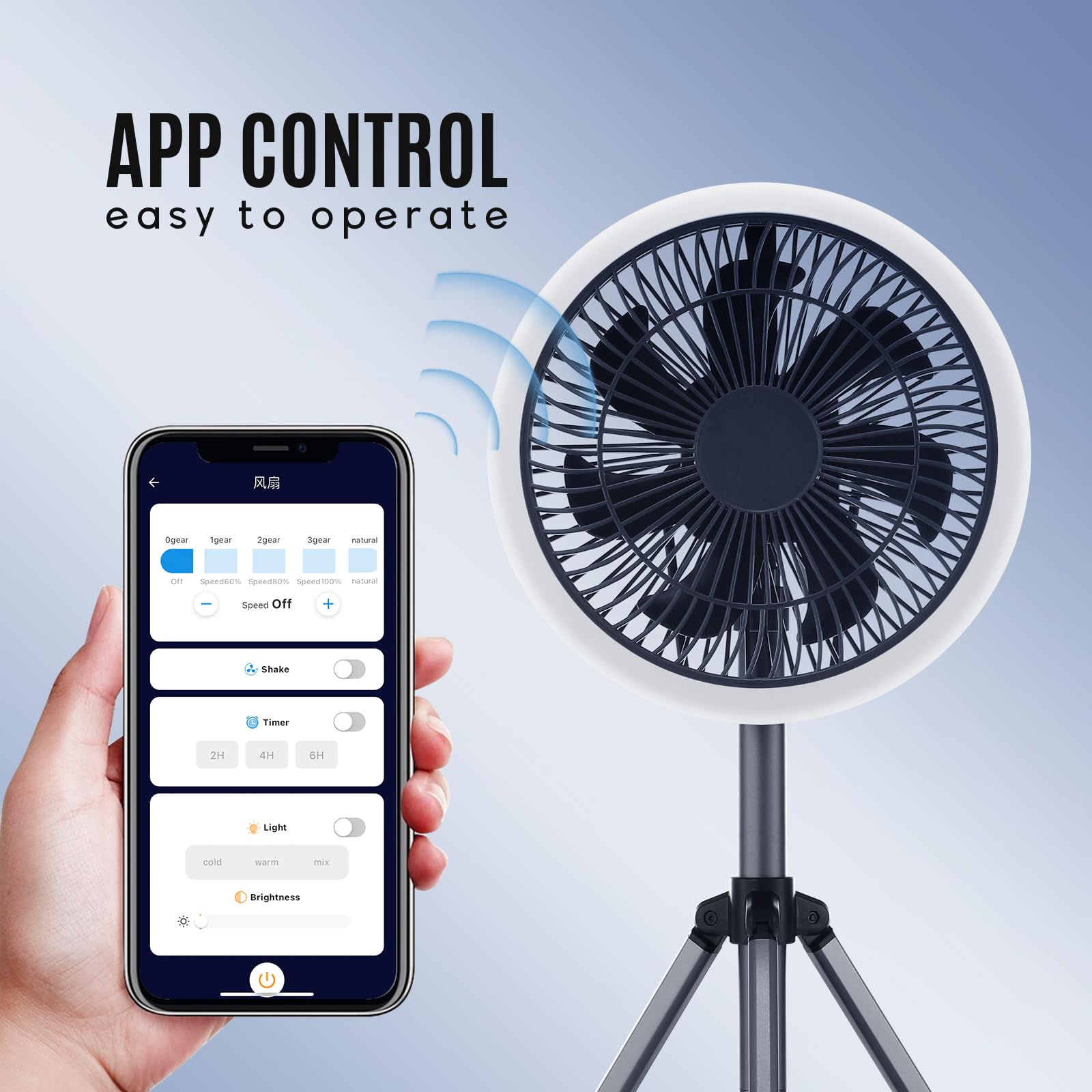 Lixada 5in1 Portable Standing Fan with Light-Outdoor Fan with APP control,10000mAh Rechargeable Portable Camping Fan with LED lantern,Hanging Hook for Tents, Cordless USB Desk Fan