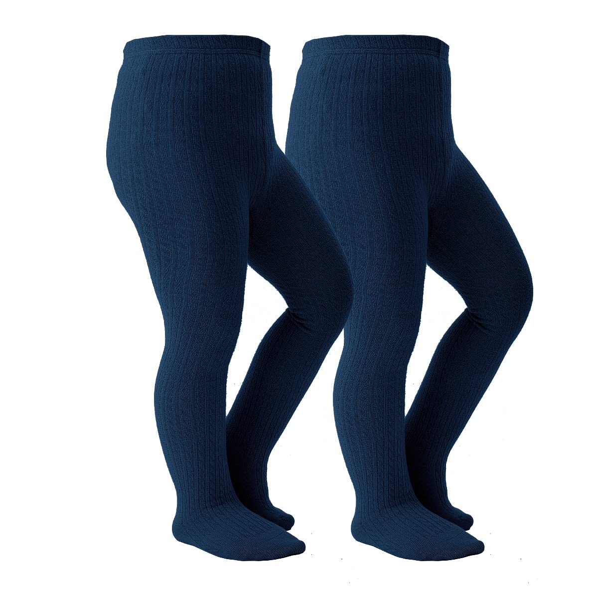 Marchare Baby Girls Tights Thick Cable Knit Solid Seamless Leggings Winter Warm Stockings For Toddler Girls Navy 2 Pack 8-10 Years