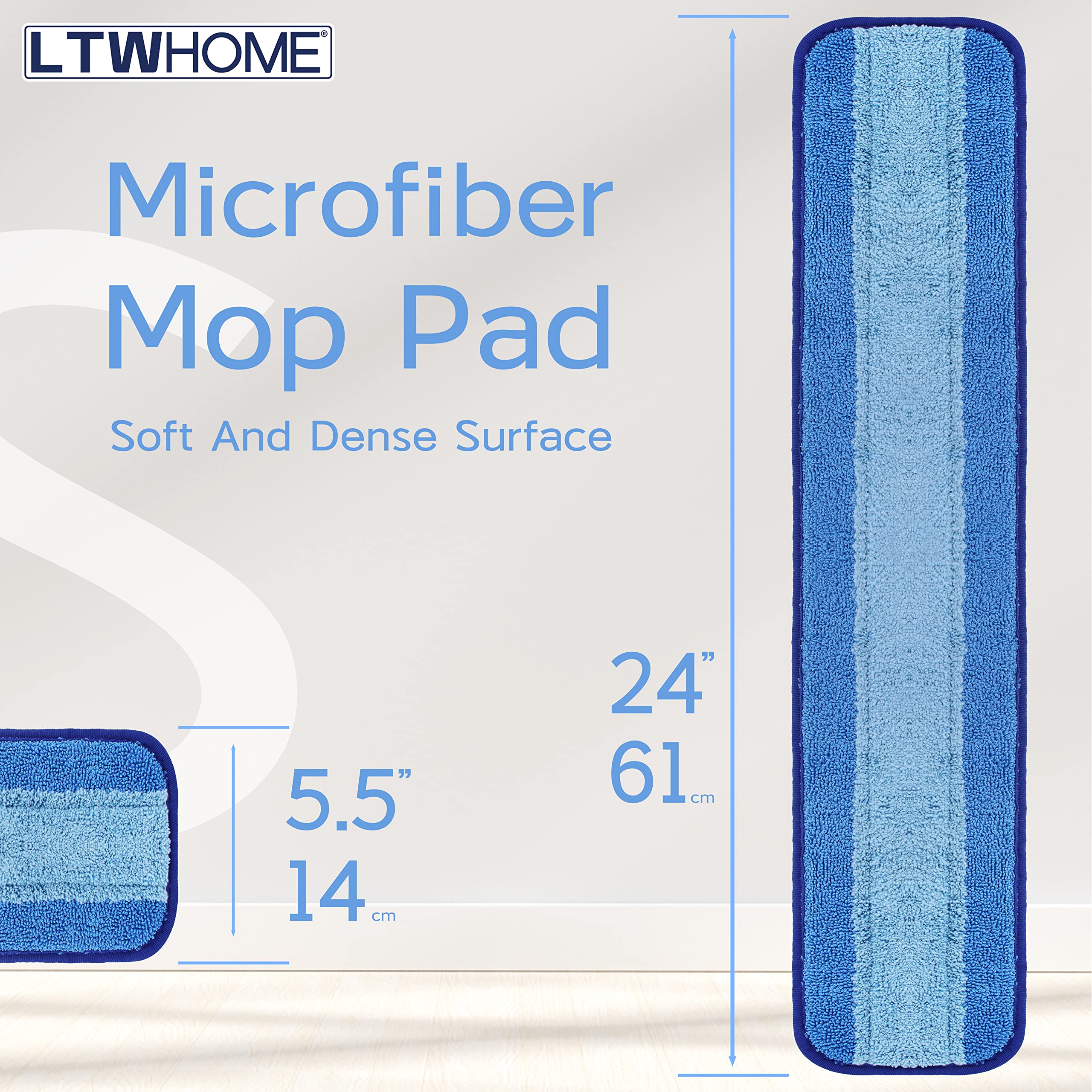 LTWHOME 24 Inch Microfiber Commercial Mop Refill Pads for Wet or Dry Floor Cleaning (Pack of 6)