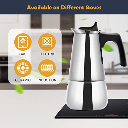 Italian coffee maker moka pot:espresso maker Stovetop Espresso Maker, Stainless Steel Moka Pot Percolator Coffee Pot Expresso coffee Brewer Classic Coffee Maker for Home & Camping, 4 Cup / 6.7oz