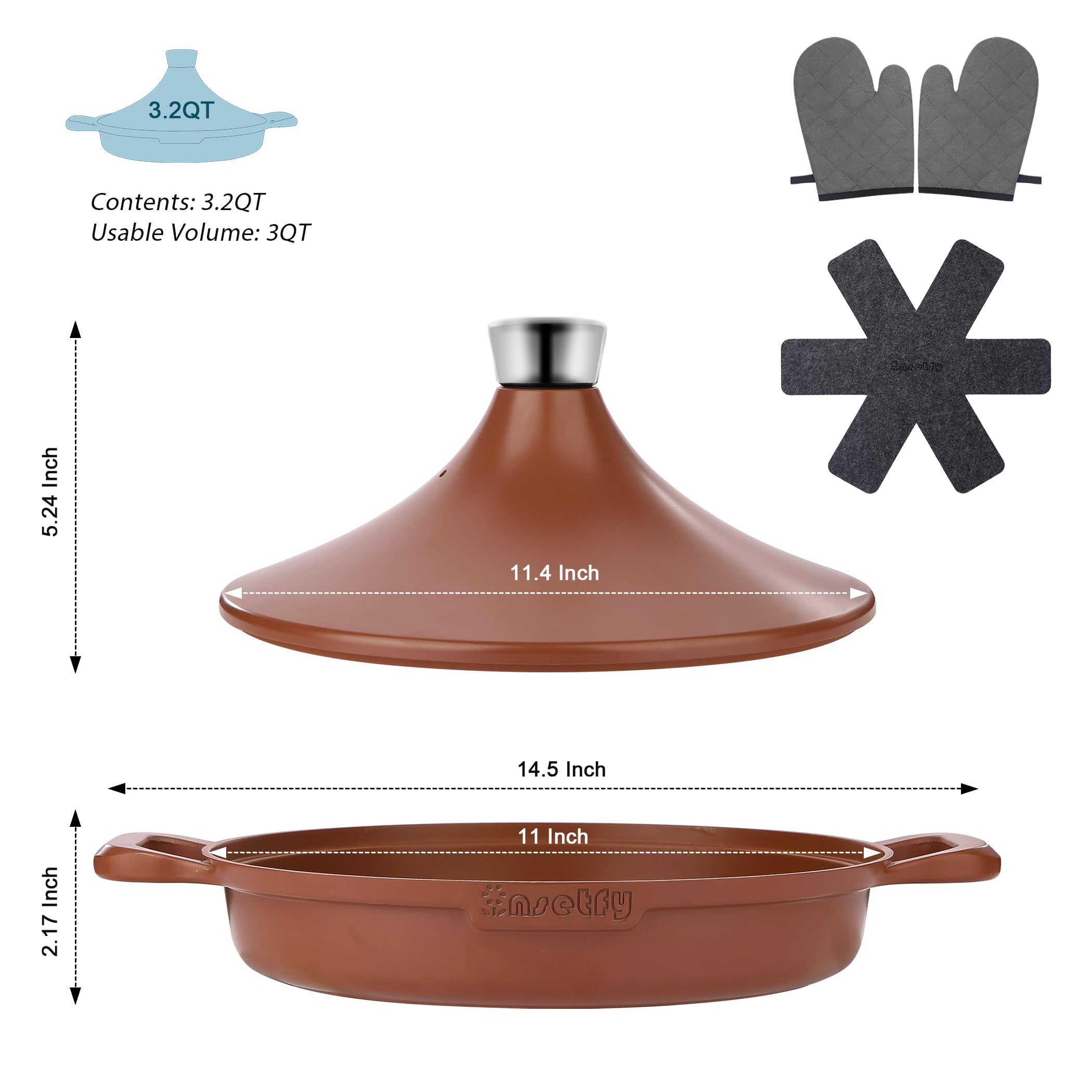 Non-Stick Frying Pan/Skillet 11", 3QT Tagine Pan, Aluminum Pans with Lid, Stove/Oven-to-Table Cookware, Dishwasher Safe& Compatible with All Stovetops(Terracotta)