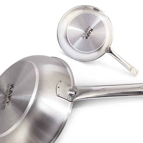 KAPP Frying Pan/Triply Stainless Steel Skillet/Fry Pan with Long and Stay Cool Handle, 11 Inch, Silver