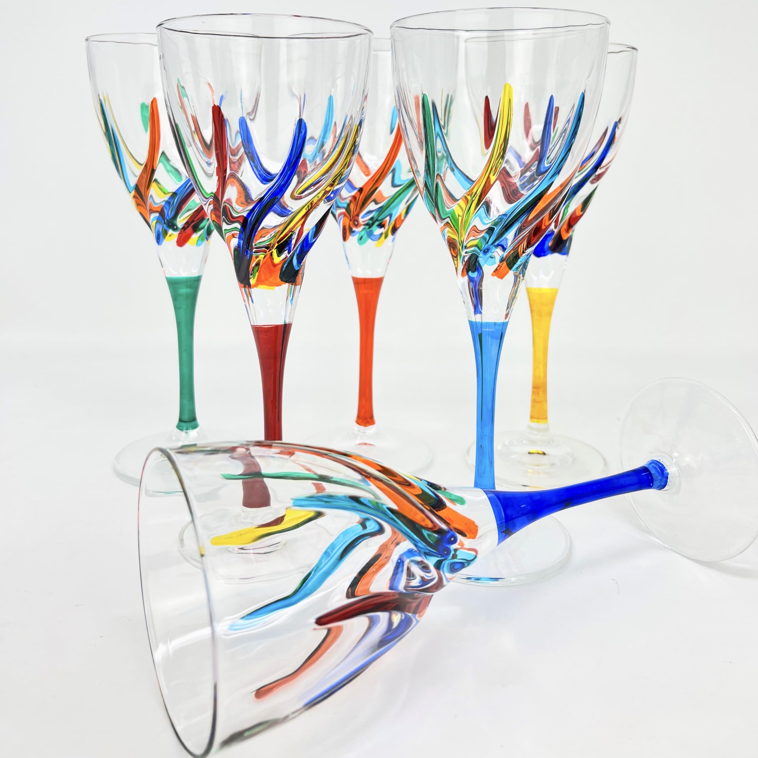 Italian Crystal Trix Wine Drinking Glasses, Set of 2, 8 oz Glasses, Elegant Stemware, Hand Blown Wine Glasses, Crystal Wine Glasses for White or Red Wine, Wedding Glasses, Made in Italy