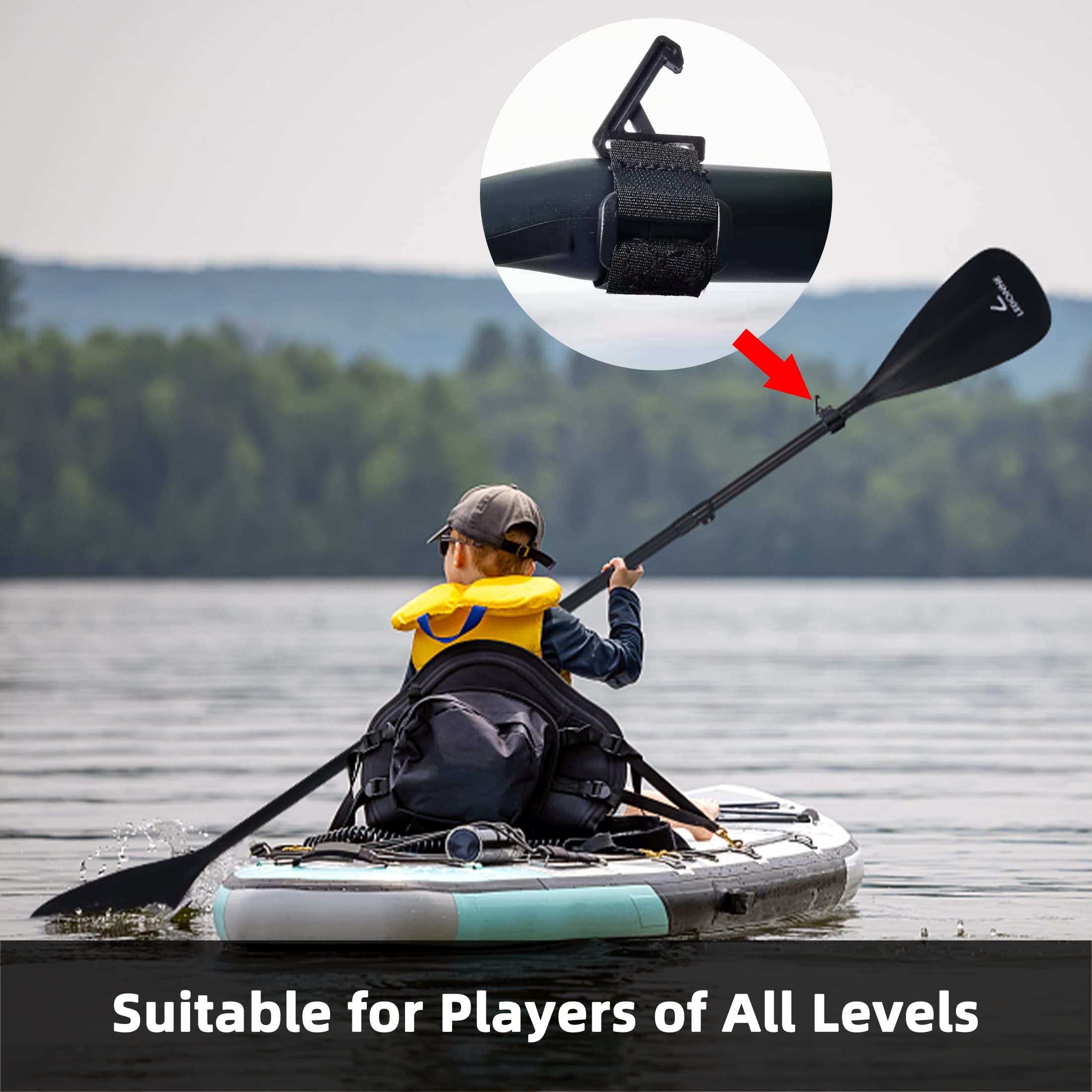 LEDONNE SUP Paddle 4-Piece Adjustable Stand Up Paddle Floating Lightweight Portable Kayak Paddle Paddleboard Oar with Aluminum Alloy Shaft, 2 Nylon Blades, Hook&Loop for Floating Water Sport, Black