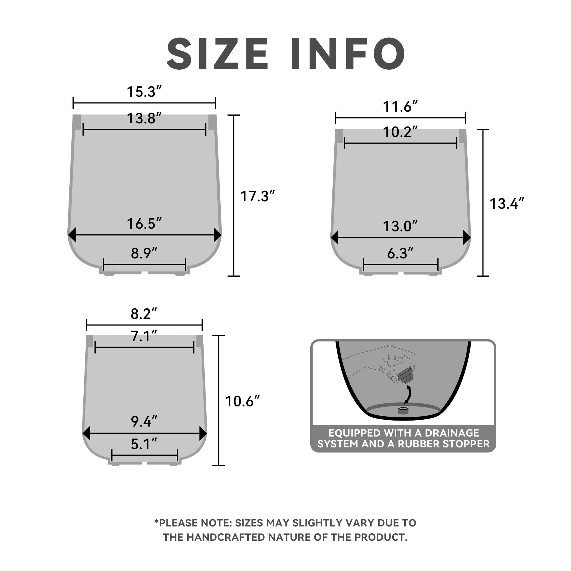 Kante 15.3"+11.6"+8.2" Dia Round Concrete Planter, Large Outdoor Indoor Planter Pots Containers with Drainage Holes and Rubber Plug for Home Garden Patio, Weathered Concrete