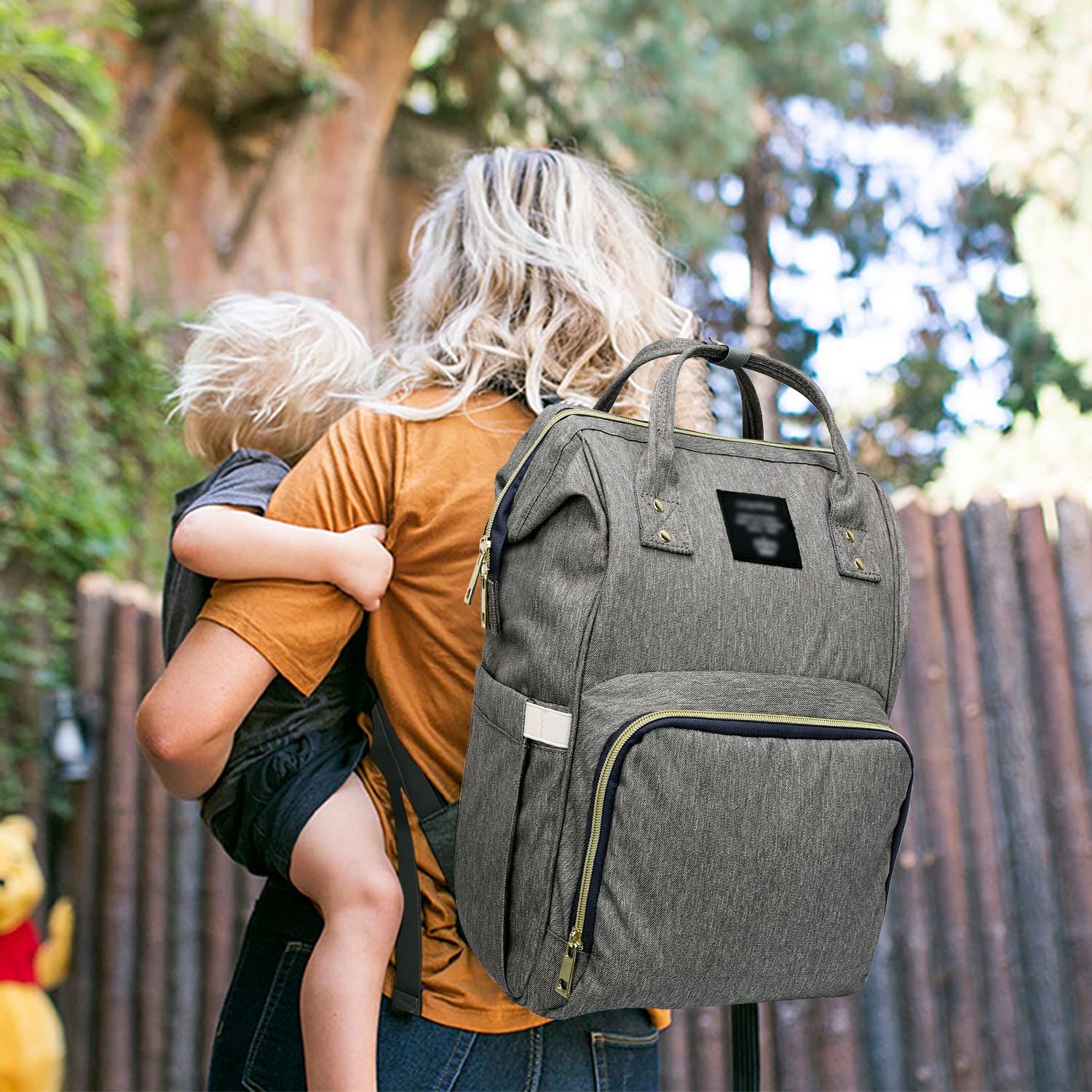 Limhoo Diaper Bag Backpack for Women/Men, Large Canvas Shoulders Diaper Backpack, Nappy Bags for Baby Care Travel (Grey)