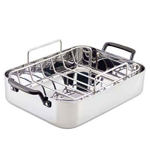 KitchenAid 5-Ply Clad Roasting Pan/Roaster with Removable Rack, 15 Inch x 11.5 Inch, Polished Stainless Steel