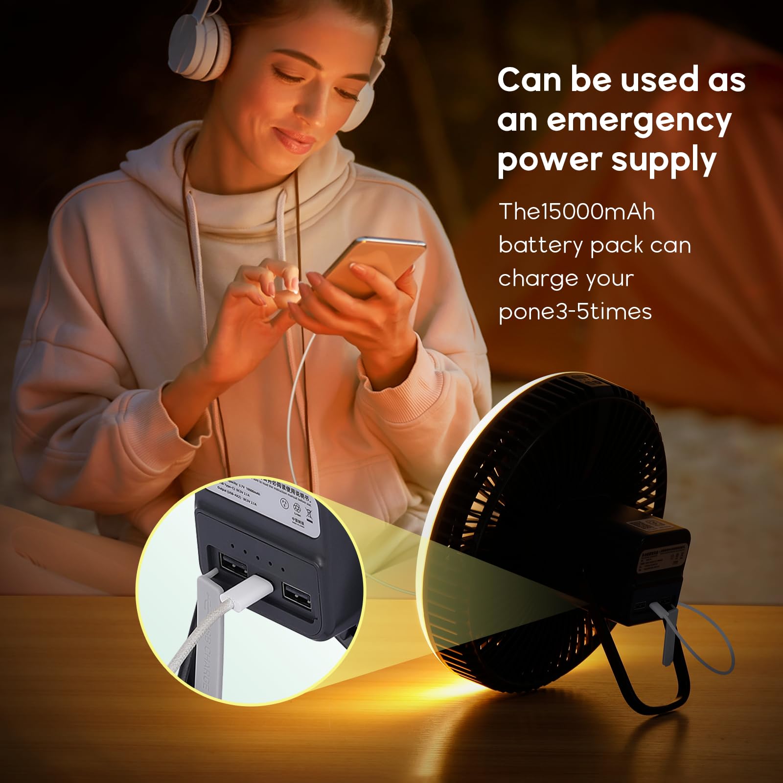 Lixada 5in1 Portable Standing Fan with Light-Outdoor Fan with APP control,10000mAh Rechargeable Portable Camping Fan with LED lantern,Hanging Hook for Tents, Cordless USB Desk Fan
